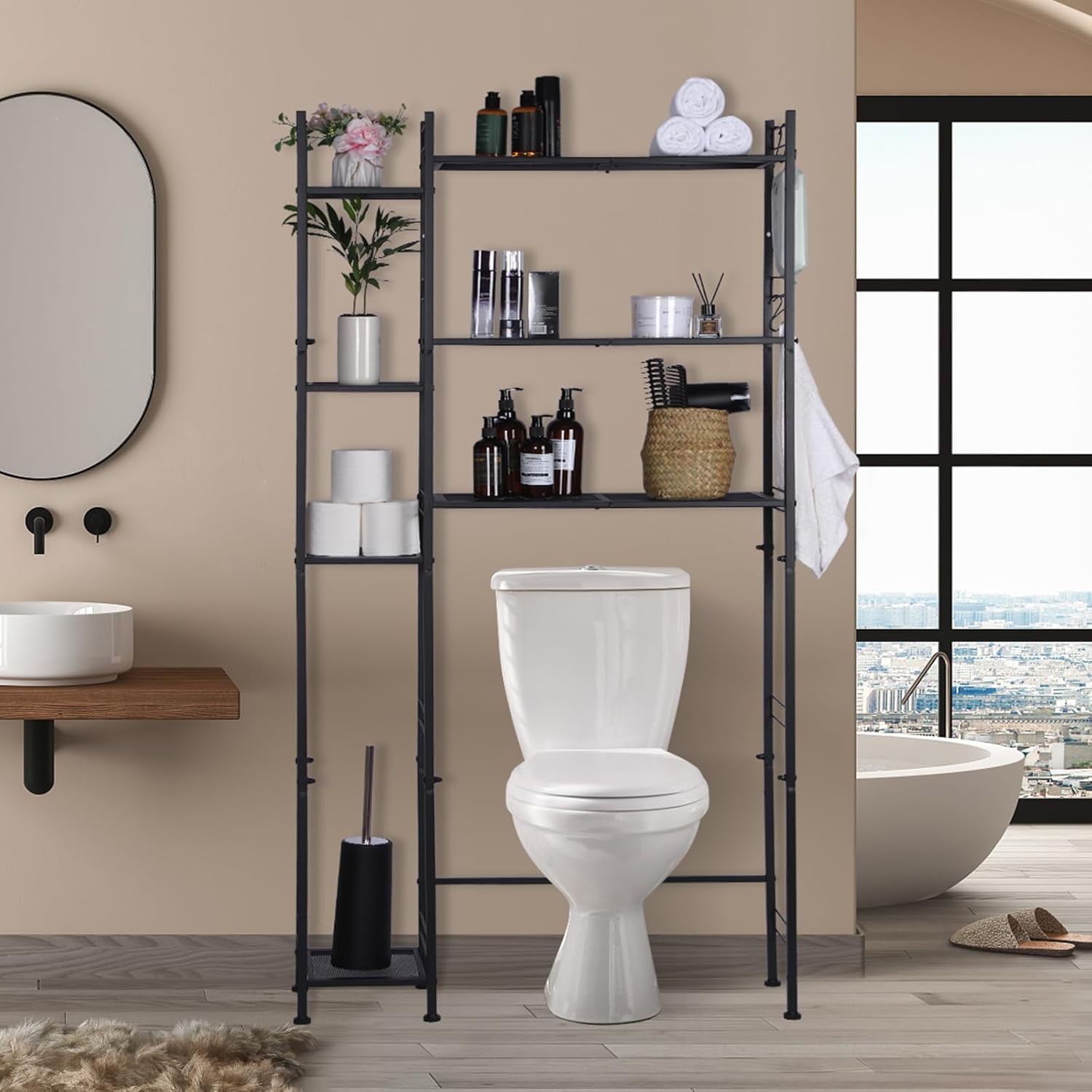 Over The Toilet Storage with 7 Shelf, Metal Bathroom Shelves Over ...