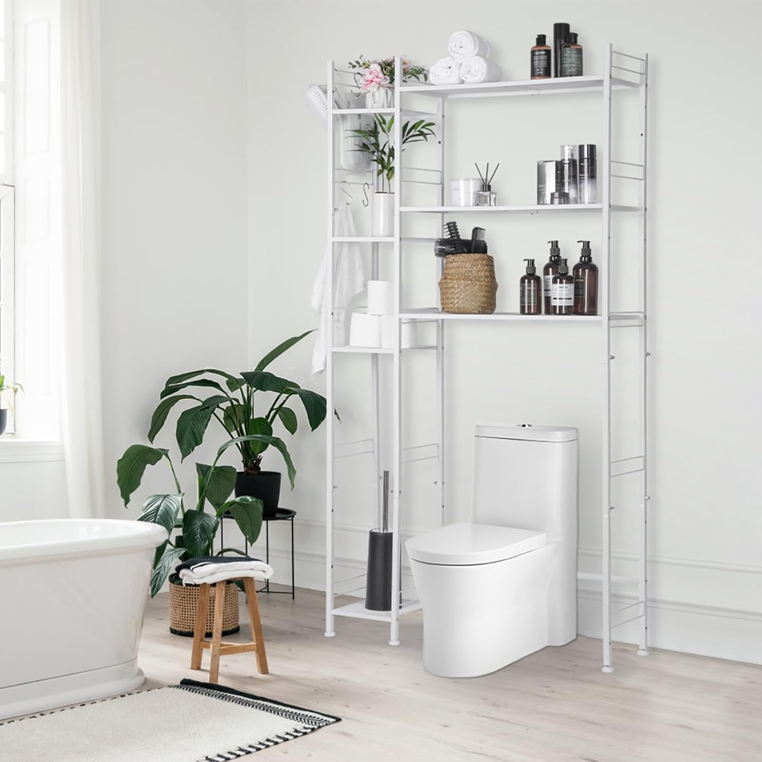 Over The Toilet Storage with 7 Shelf, Metal Bathroom Shelves Over ...