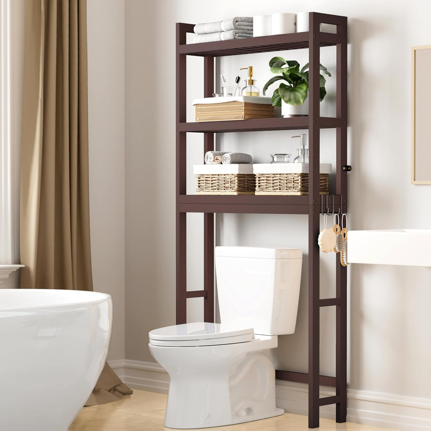 Over The Toilet Storage, Bamboo 3-Tier Over Toilet Bathroom Organizer ...