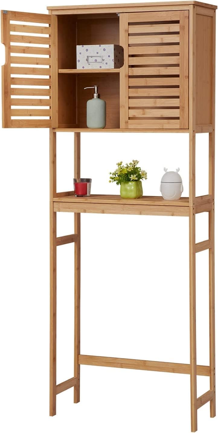 Over-The-Toilet Storage,Bamboo Cabinet with Door Freestanding Rack and ...