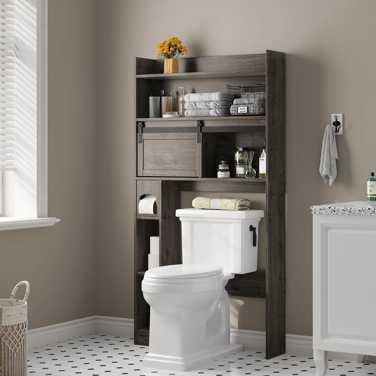 Over The Toilet Storage Cabinet 6-Tier Toilet Organizer Bathroom Shelf ...