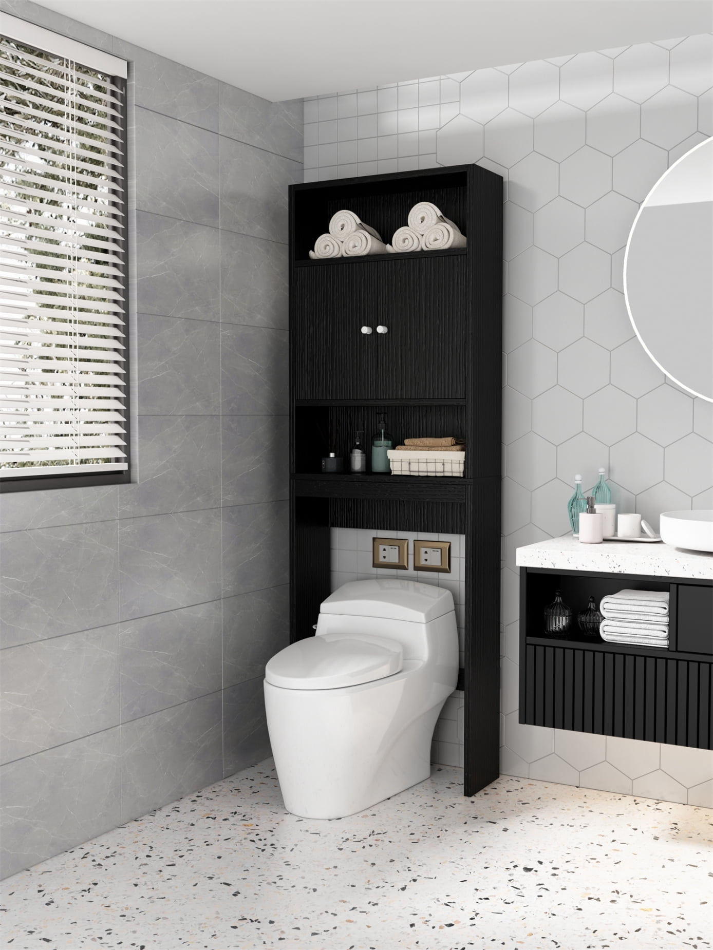 JINS & VICO Over The Toilet Storage Cabinet, 77" Tall, 2 Shelves ...