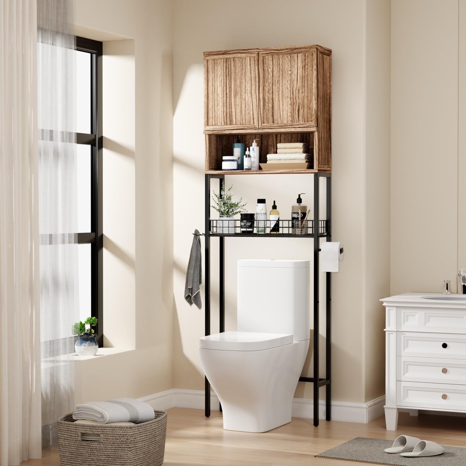 Emfogo Over The Toilet Storage Cabinet with Adjustable Shelf, Paper ...