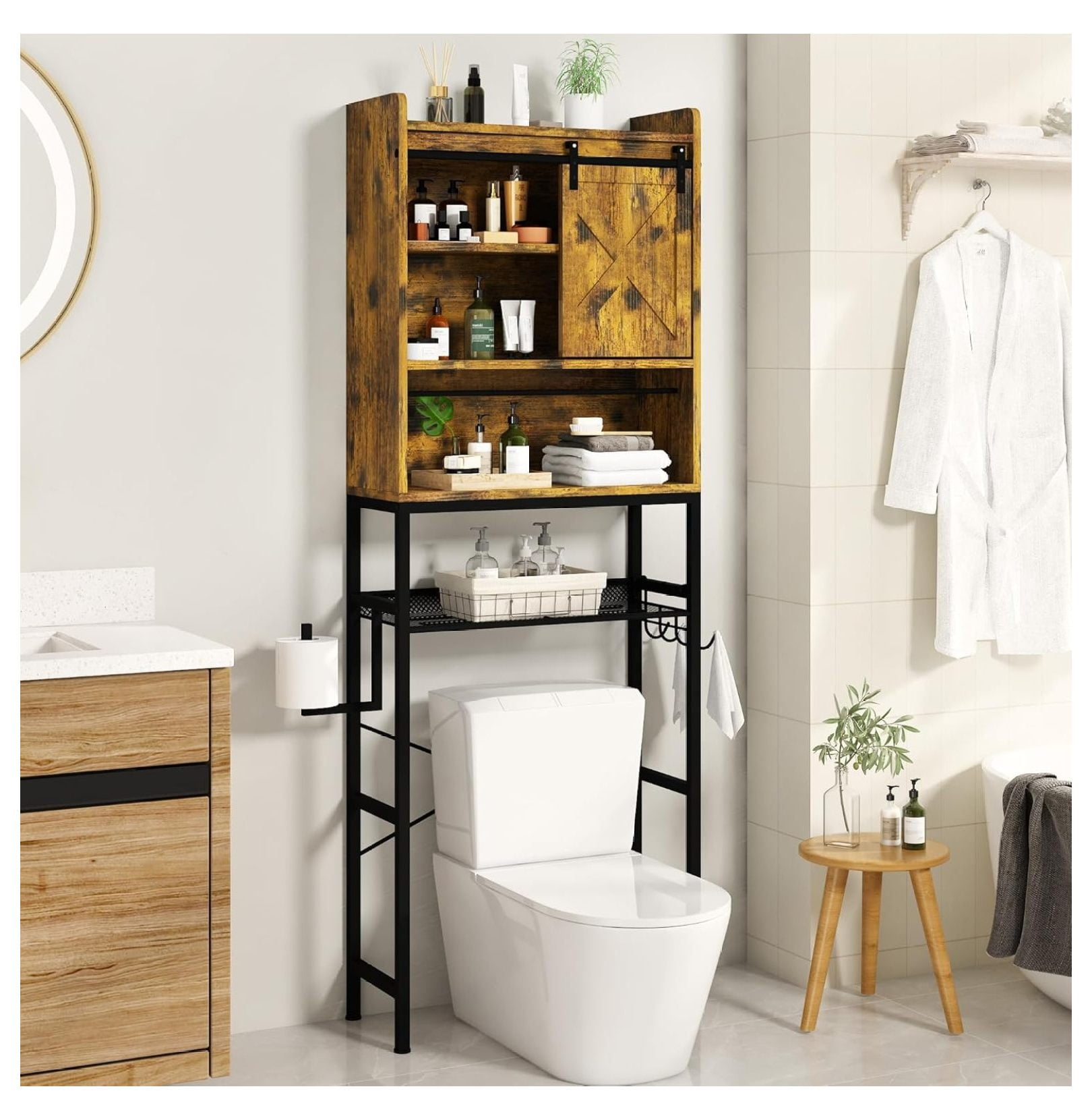 Over The Toilet Storage Cabinet, Bathroom Organizer with Barn Door ...