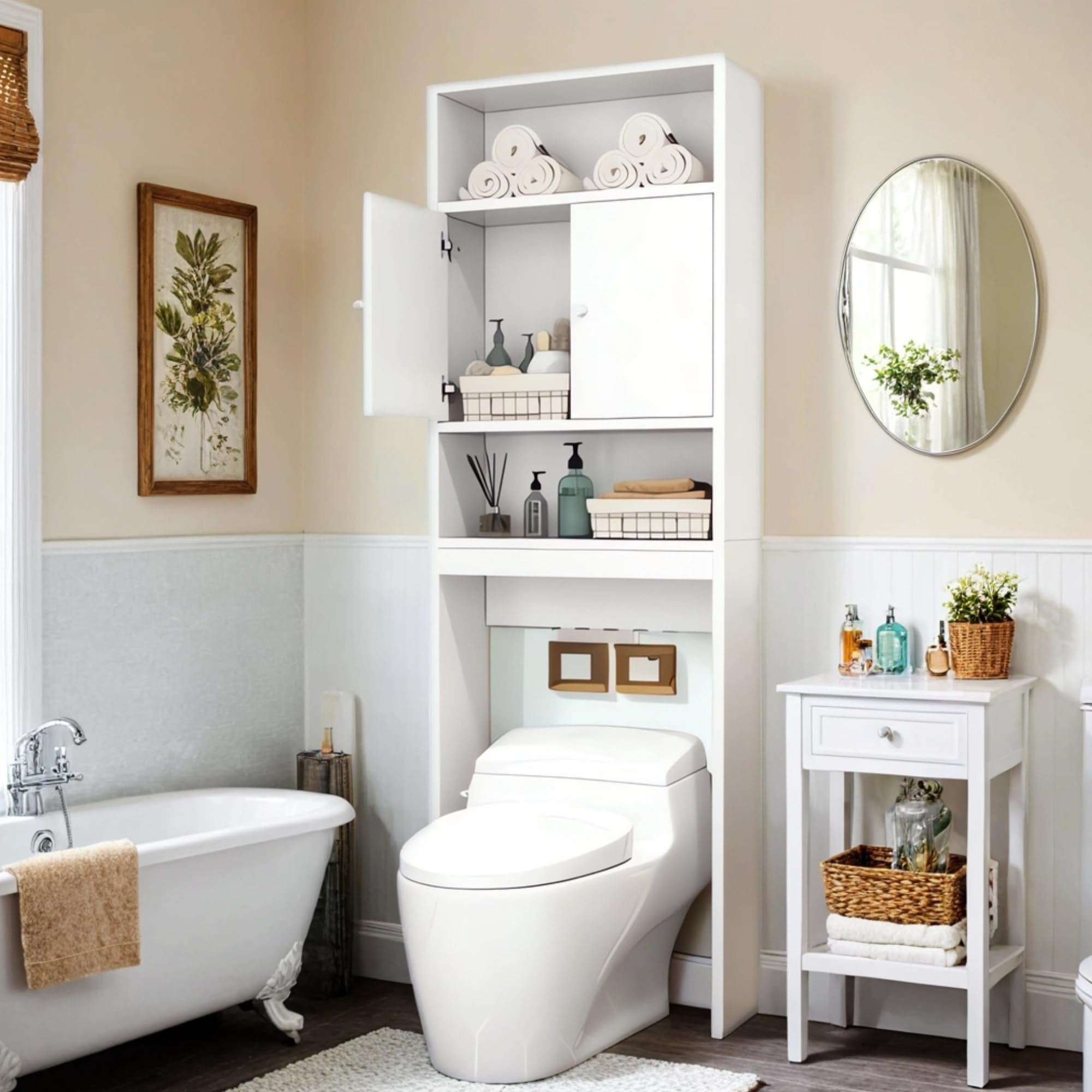 Over The Toilet Storage Cabinet Organizer with Double Doors Adjustable ...