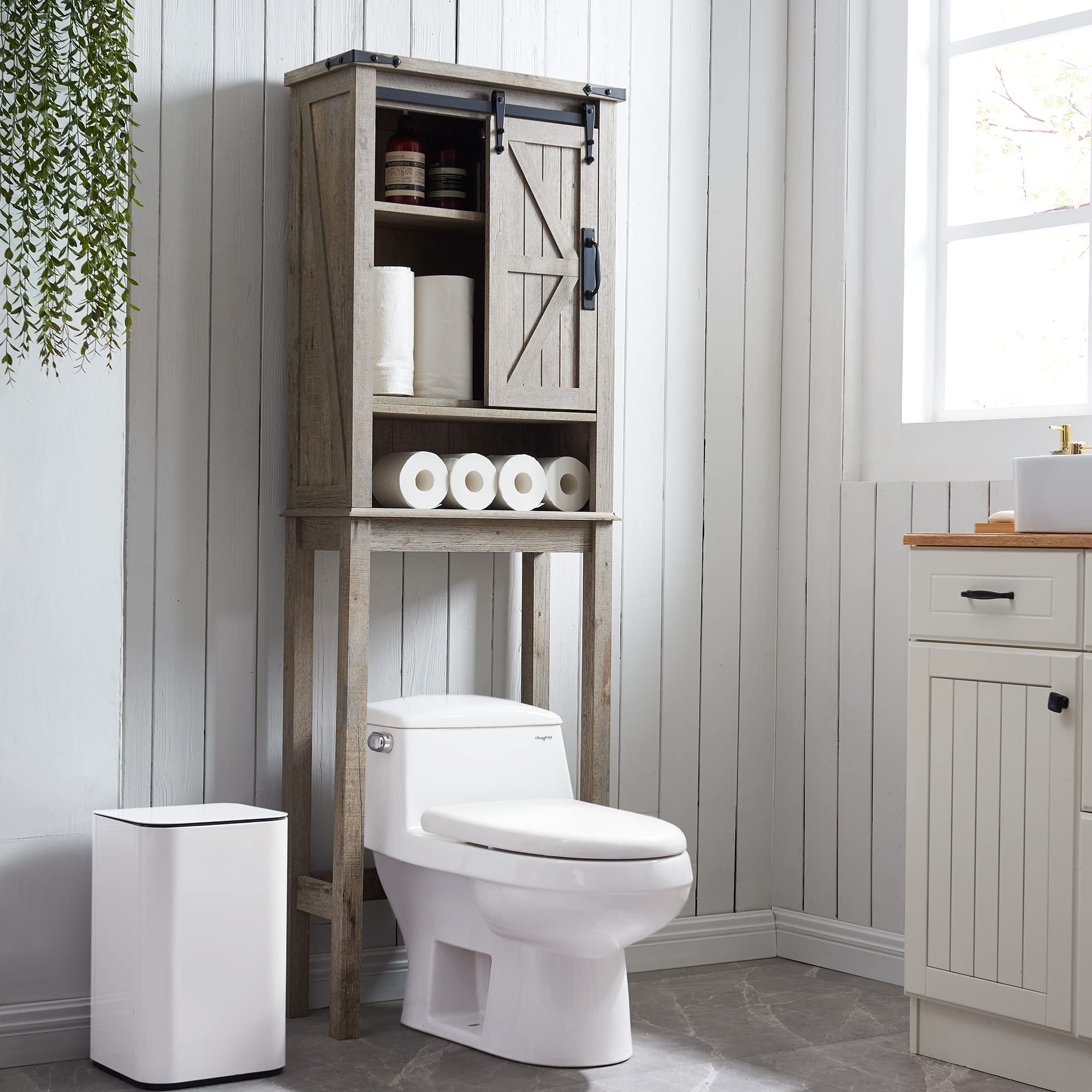 Over The Toilet Storage Cabinet,Sliding Barn Door, Adjustable Shelves ...