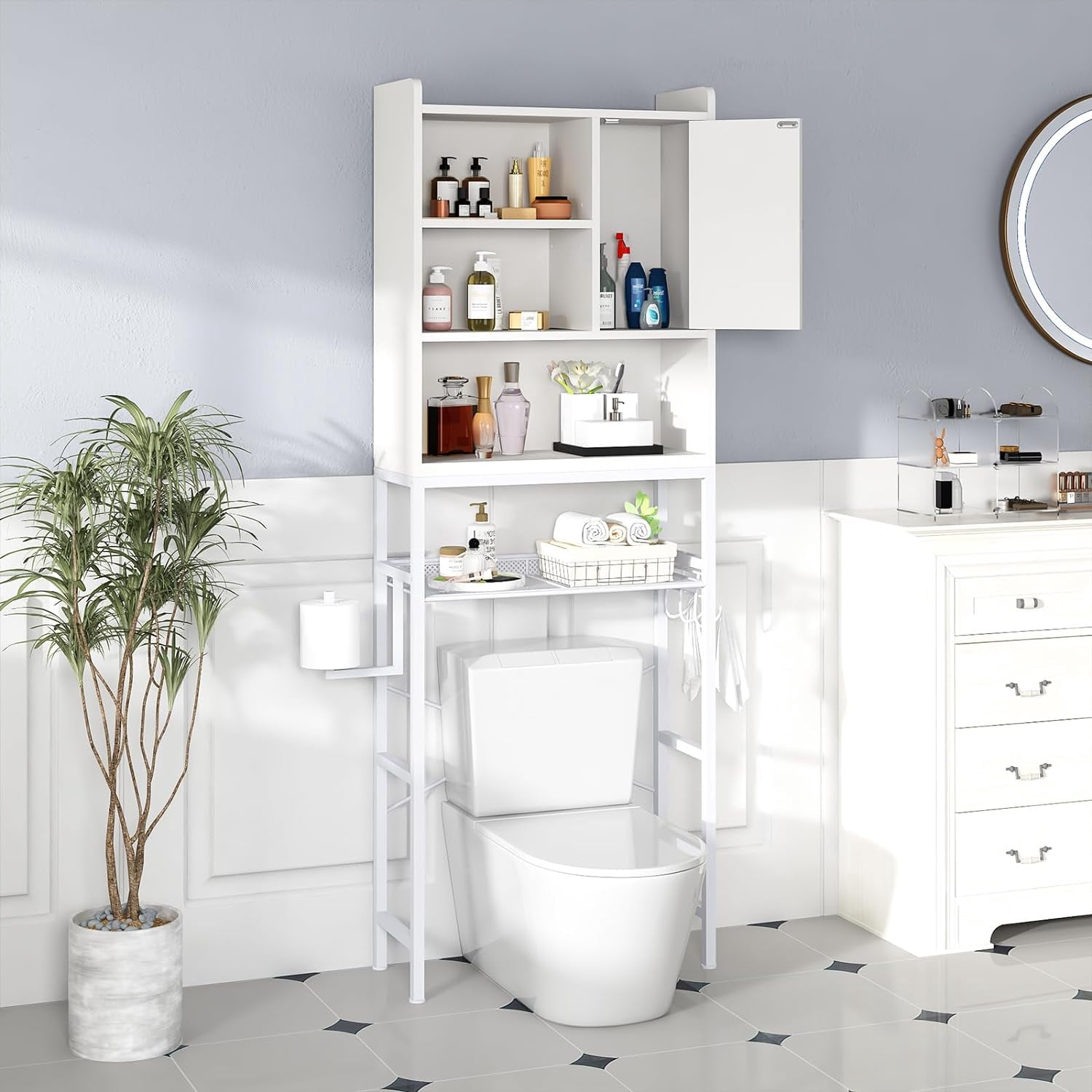 Over-The-Toilet Storage Cabinet with Adjustable Shelf, Freestanding ...