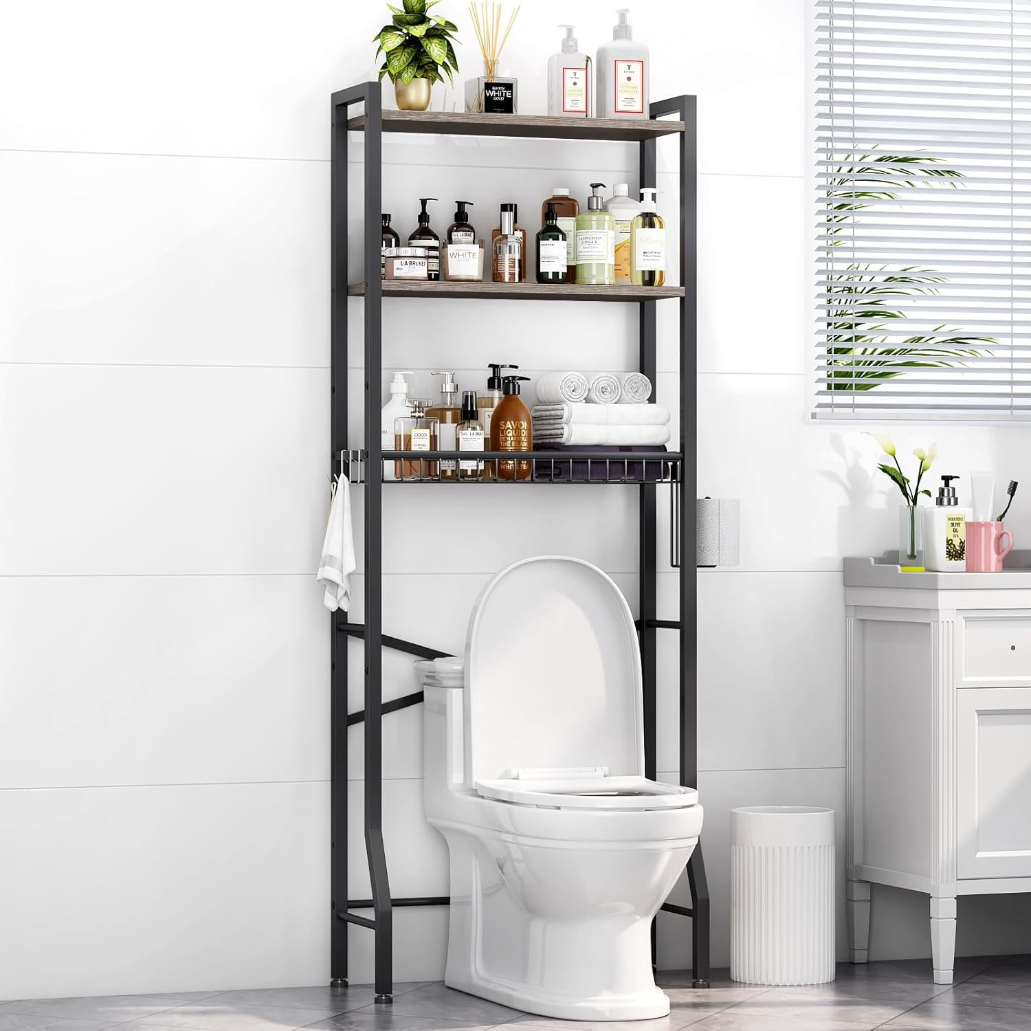 Over-The-Toilet Storage Rack, 3-Tier Bathroom Organizer Shelf Over ...