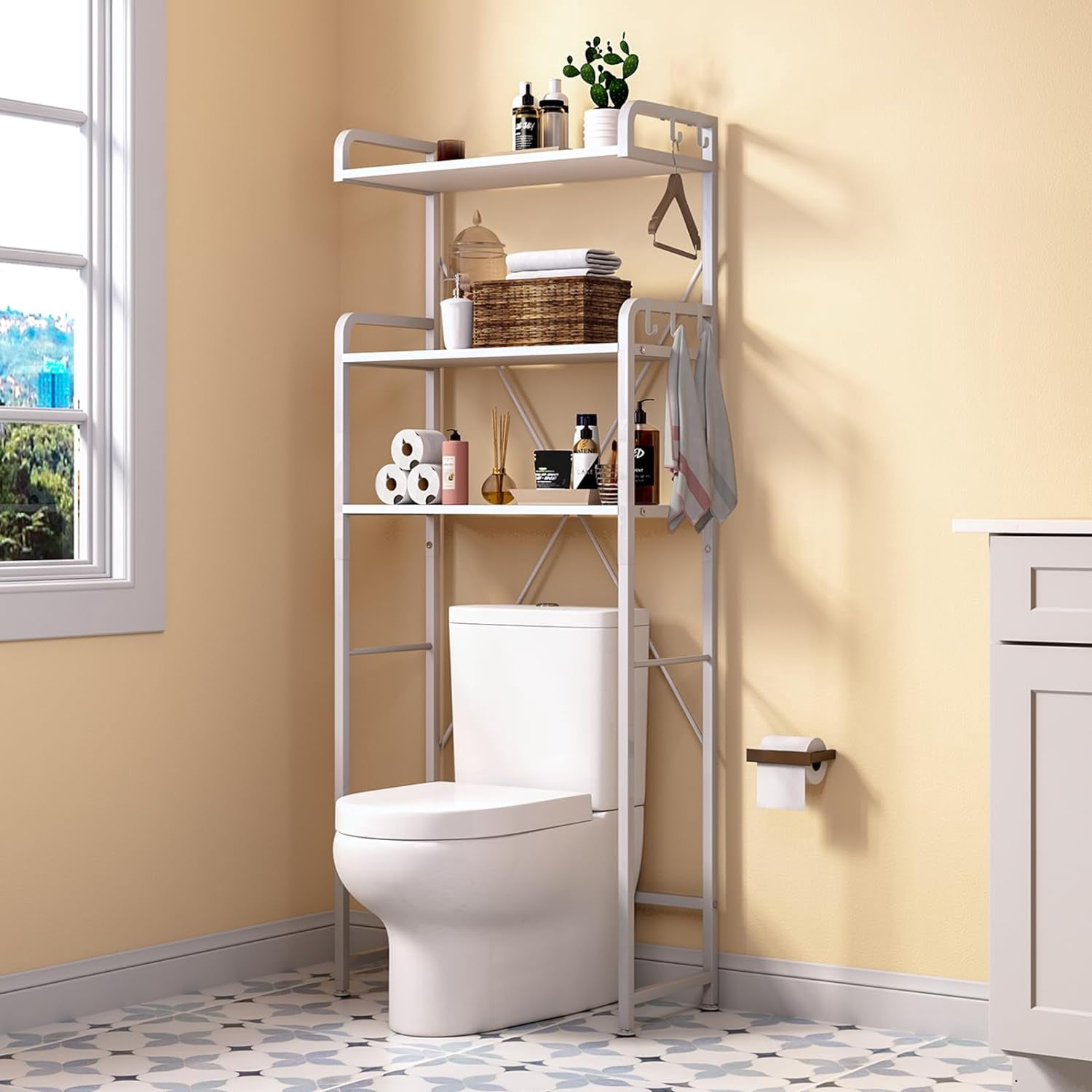 Over The Toilet Storage Rack with 3-Tier Bathroom Shelves, Space Saver ...