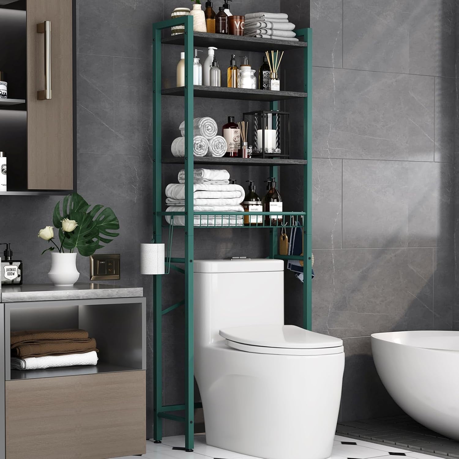 Over-The-Toilet Storage Rack, 4-Tier Bathroom Organizer Shelf Over ...