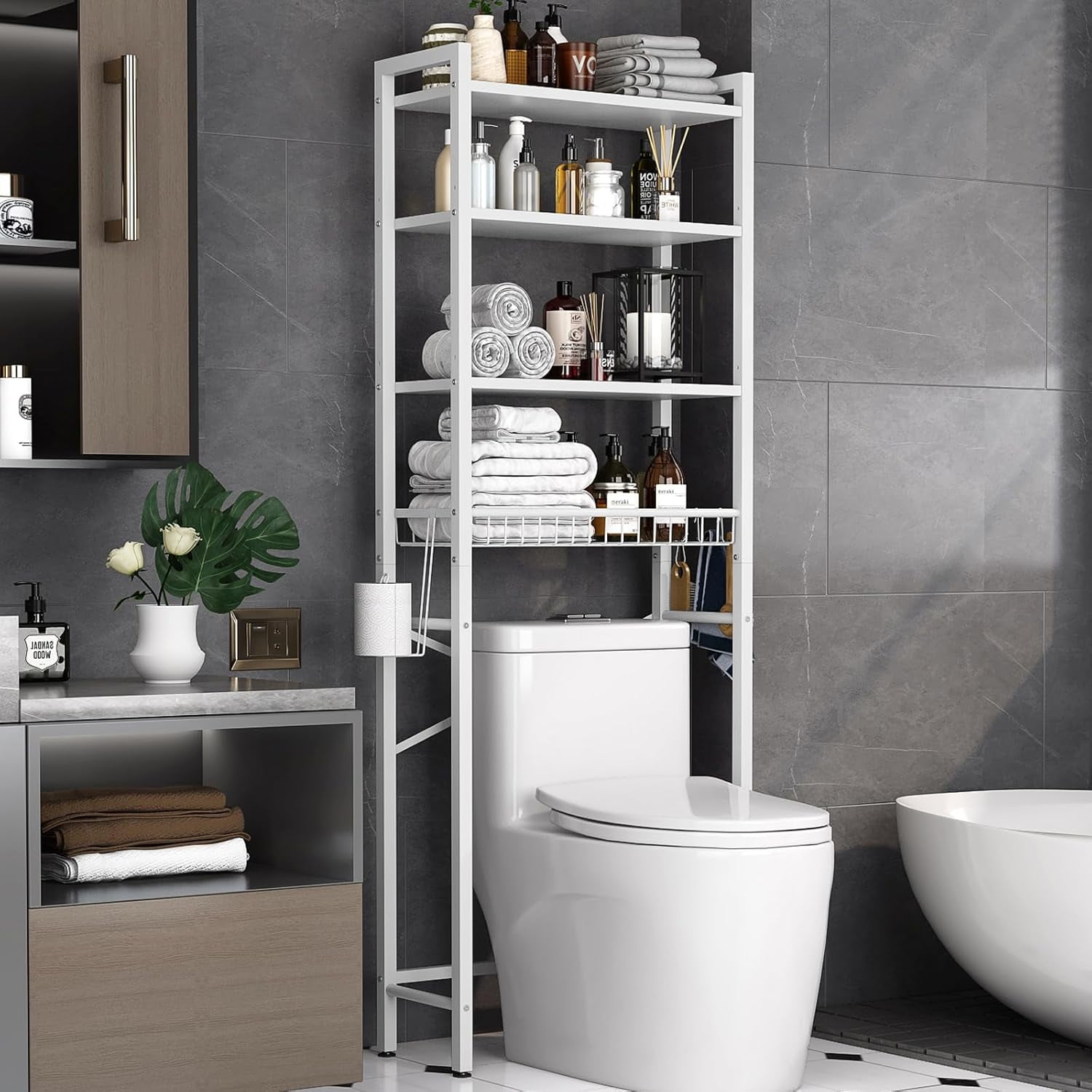Over-The-Toilet Storage Rack, 4-Tier Bathroom Organizer Shelf Over ...