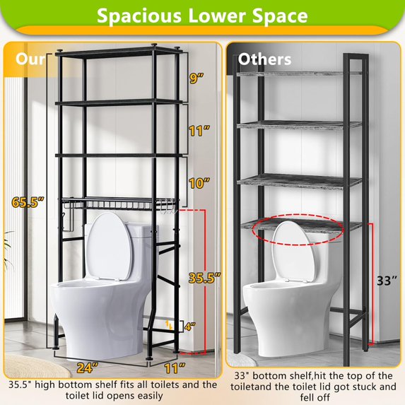 Over-The-Toilet Storage Rack, 4-Tier Bathroom Organizer Shelf with ...