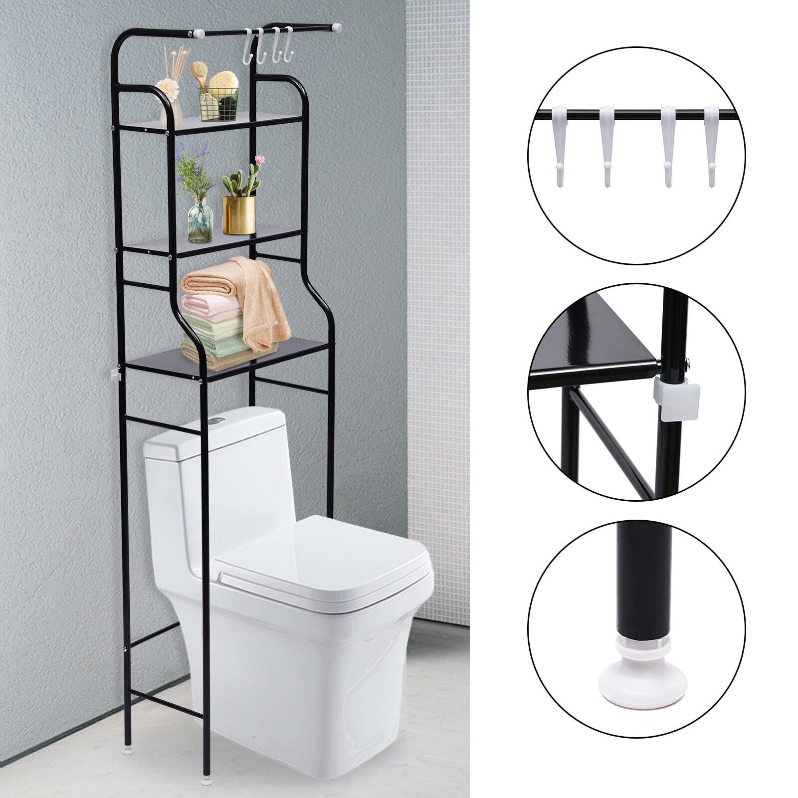 Over The Toilet Storage Rack 4-Tier Metal Bathroom Shelf Space Saver ...