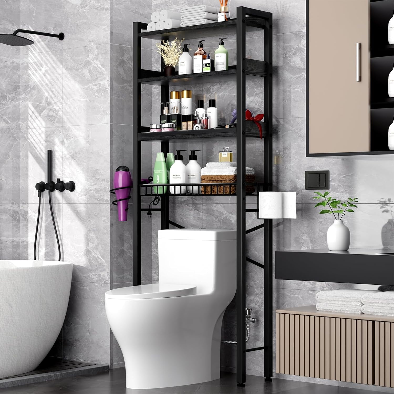 Over-The-Toilet Storage Shelf,4-Tier Bathroom Organizer Cabinet Rack ...