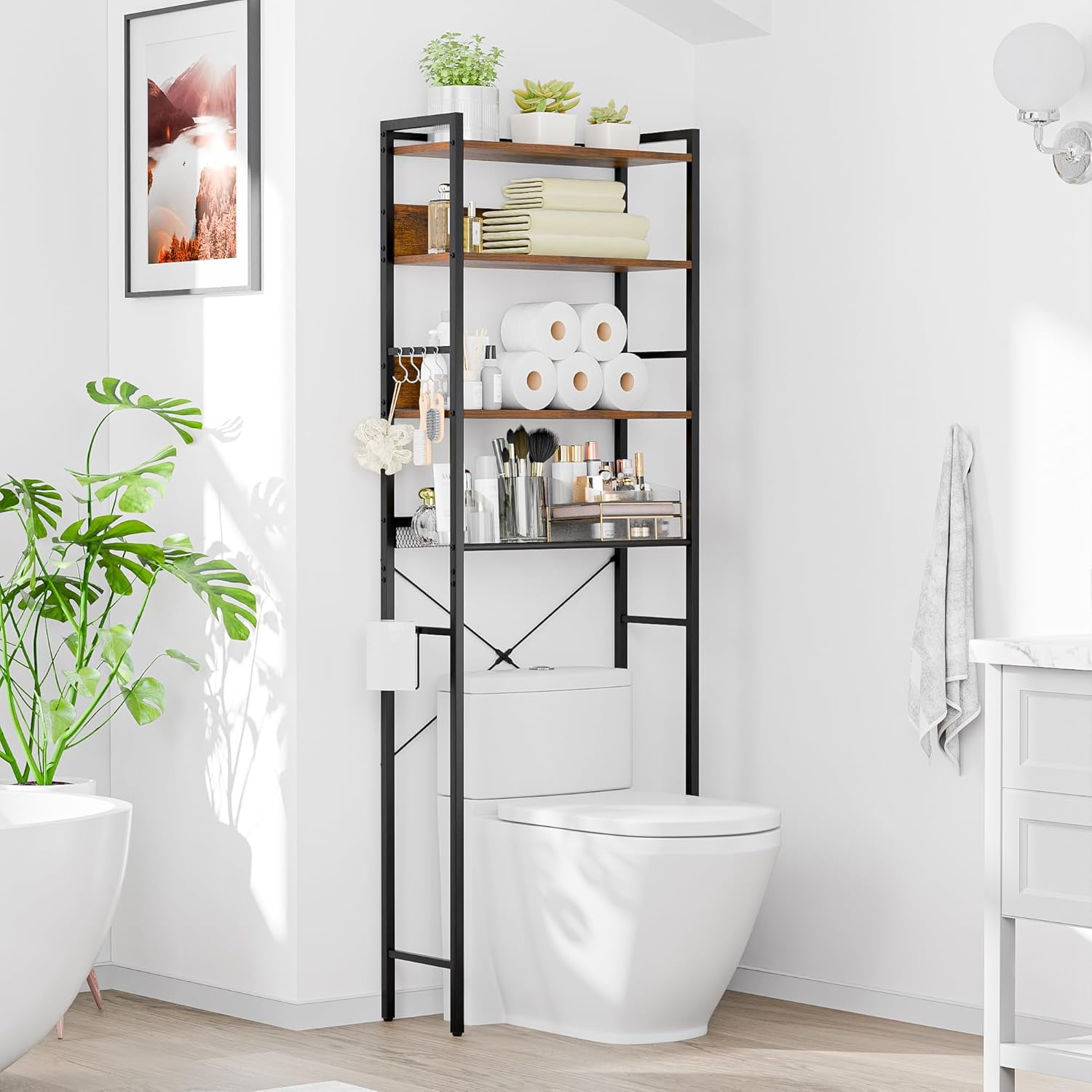 Over The Toilet Storage Shelf, 4-Tier Bathroom Organizer Space Saver ...