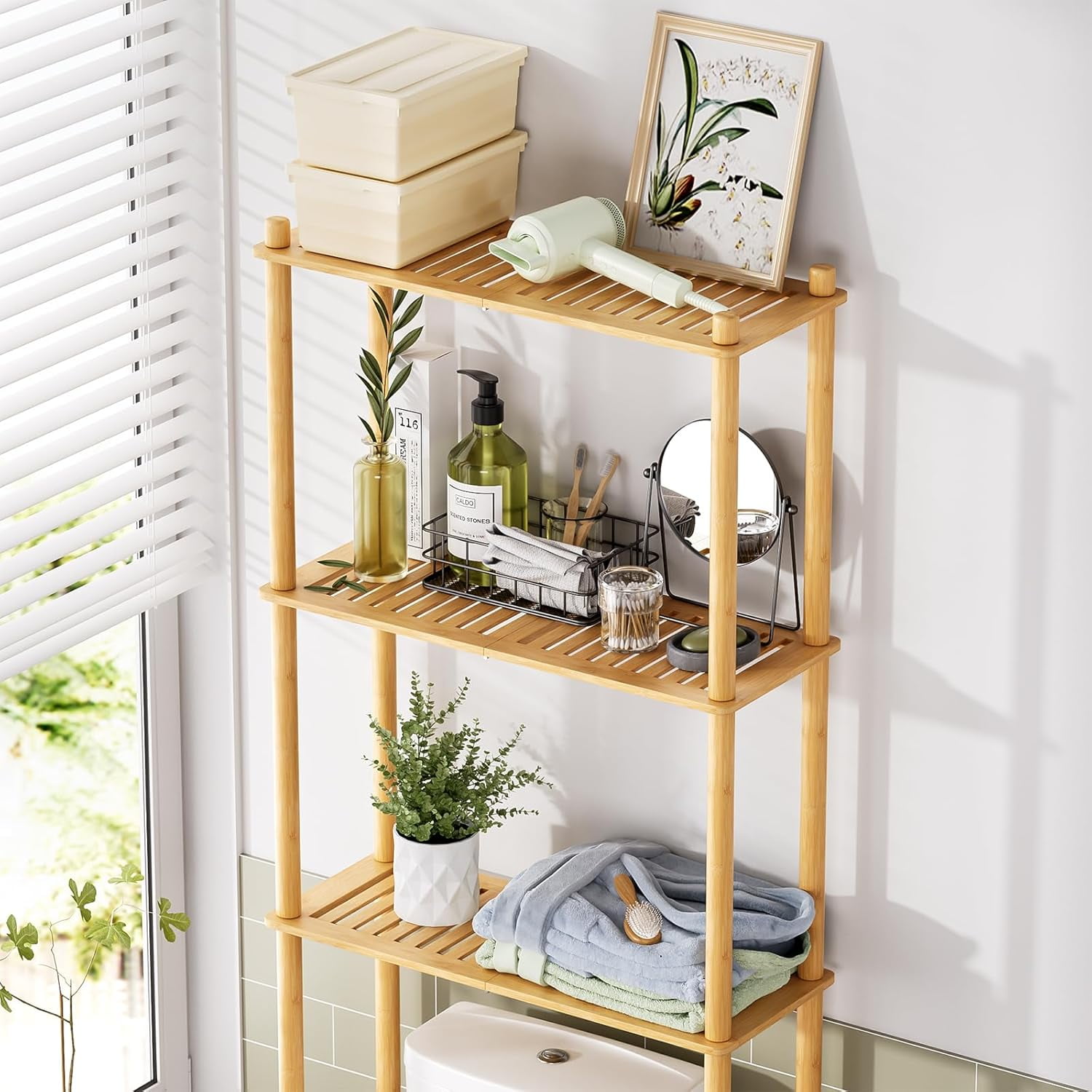 Over The Toilet Storage Shelf Bamboo, 3-Tier Over Toilet Organizer Rack ...