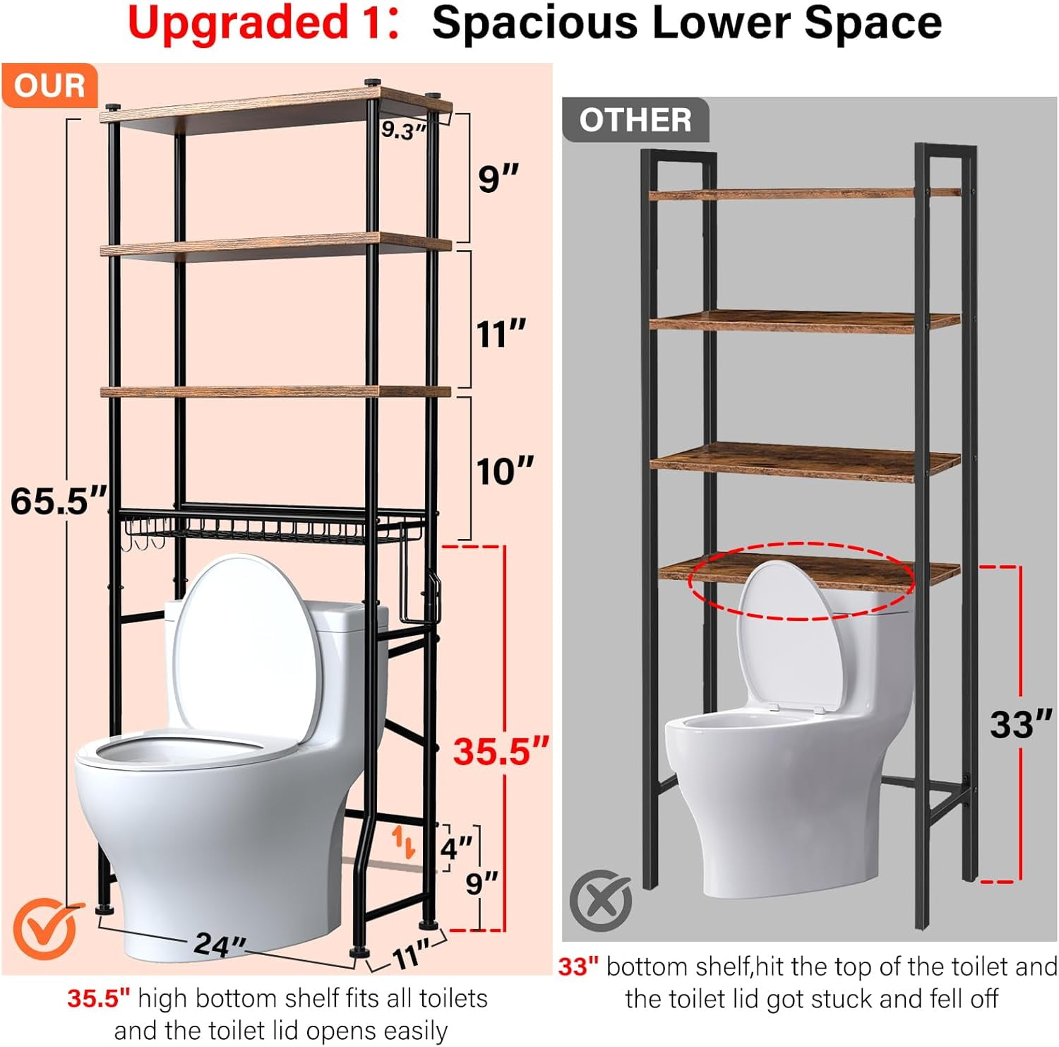Over-The-Toilet Storage Shelves, 4-Tier Bathroom Organizer Shelf Over ...