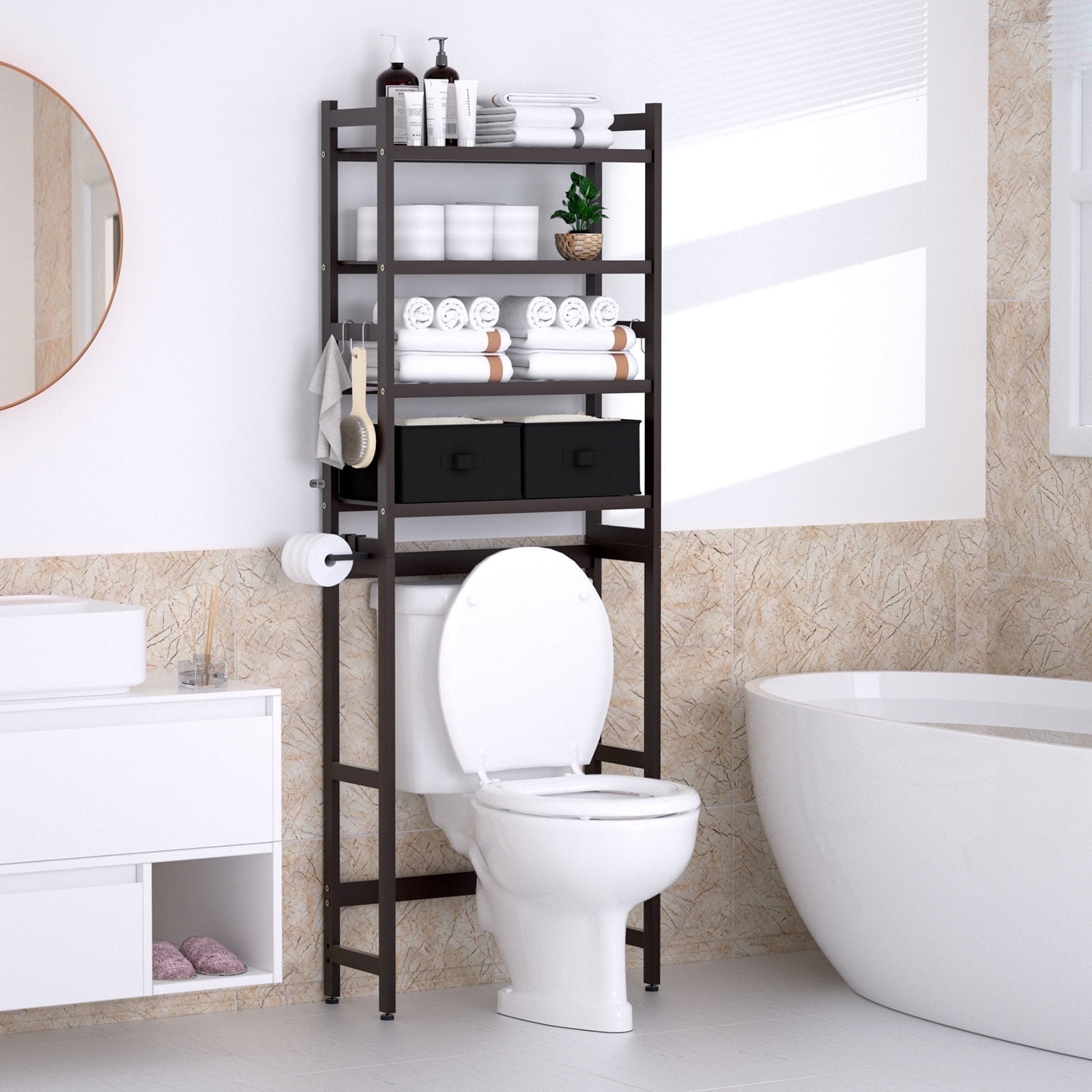 VigorPro Over the Toilet Storage Shelf,Bamboo Bathroom Organizer with 2 ...