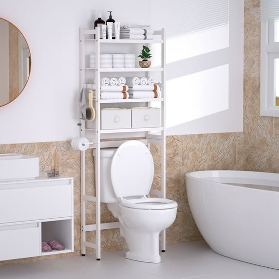 VigorPro Over the Toilet Storage Shelf,Bamboo Bathroom Organizer with 2 ...
