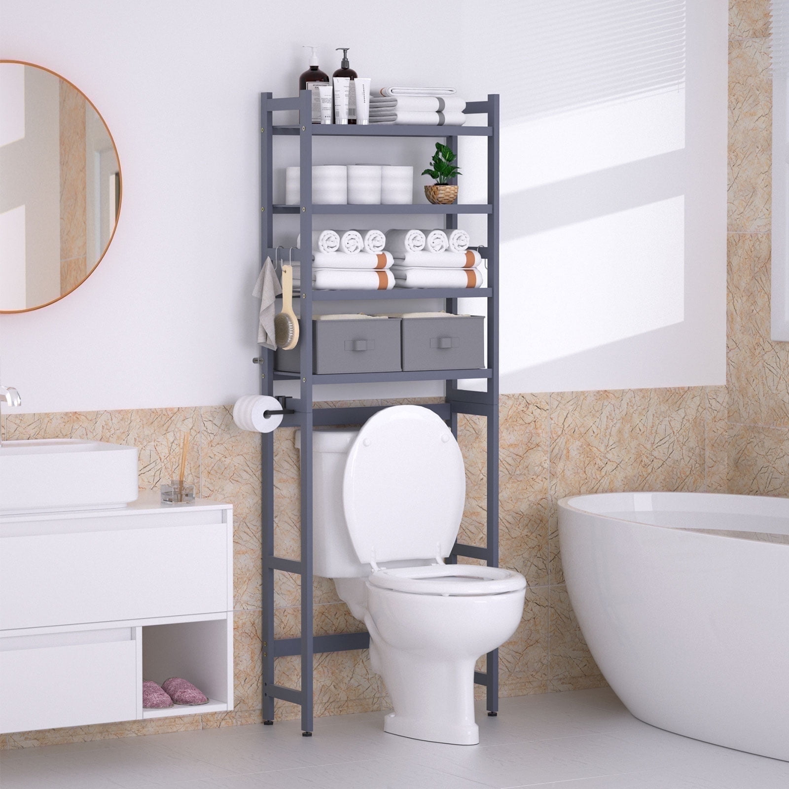 VigorPro Over the Toilet Storage Shelf,Bamboo Bathroom Organizer with 2 ...