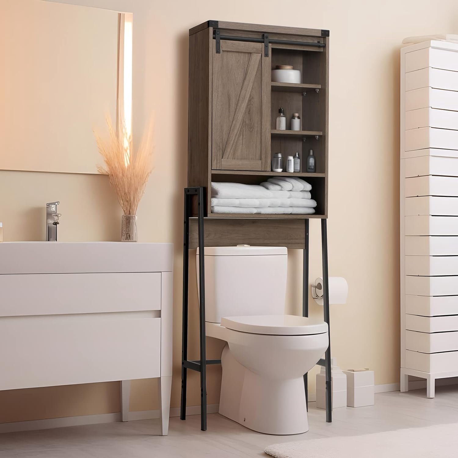 Over Toilet Storage Cabinet, Adjustable Shelf, Sliding Door, Bathroom ...