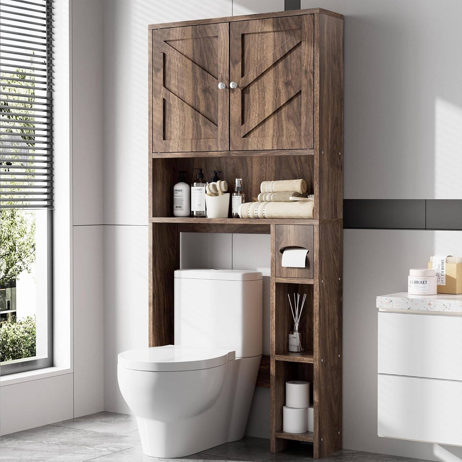 Over Toilet Storage Cabinet with Toilet Paper Holder, Freestanding ...
