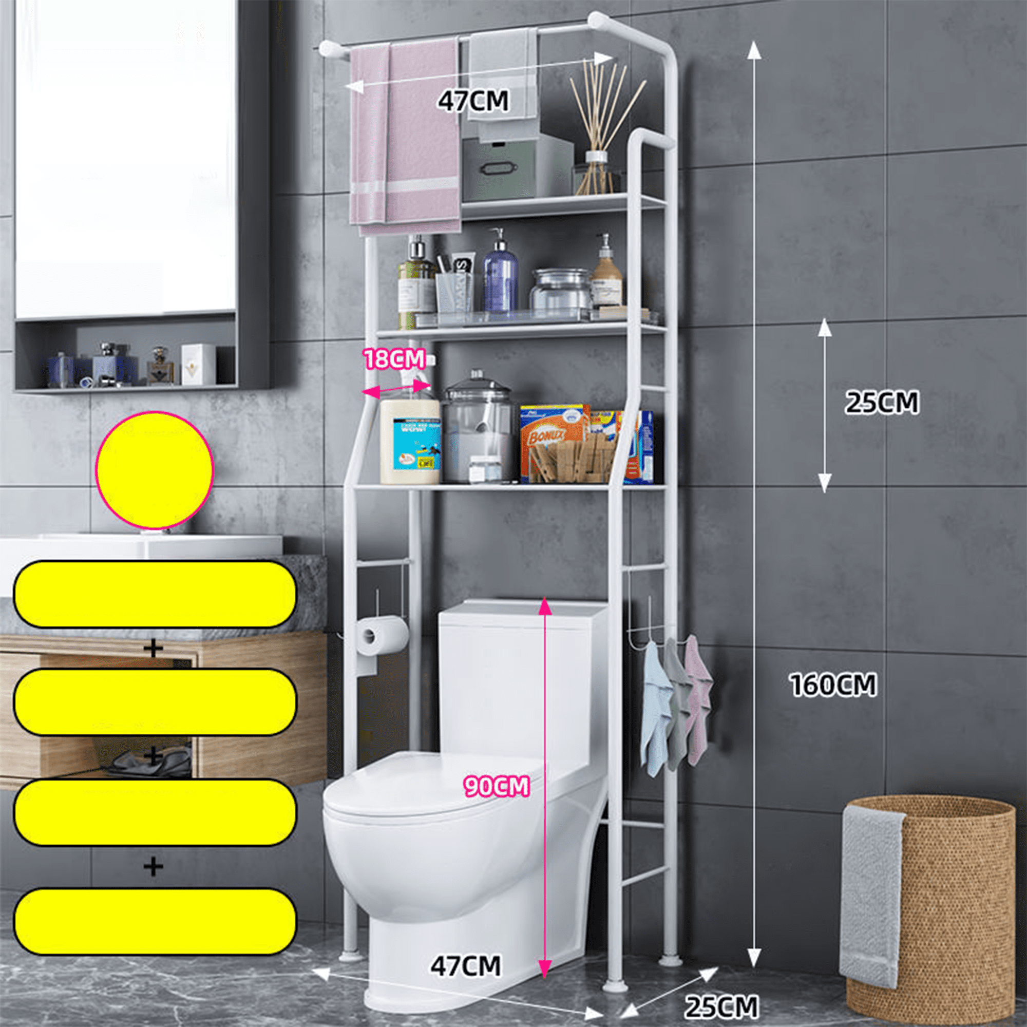 Over Toilet Storage Rack, 3-Tier Bathroom Organizer Space Saver, for ...