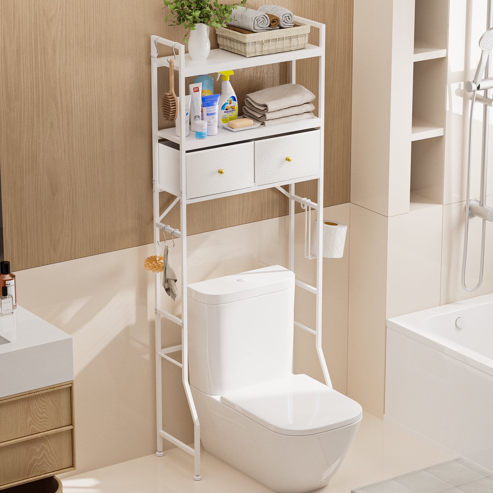 Over-Toilet Storage Shelf with 2 Drawers, Bathroom Organizer for Most ...