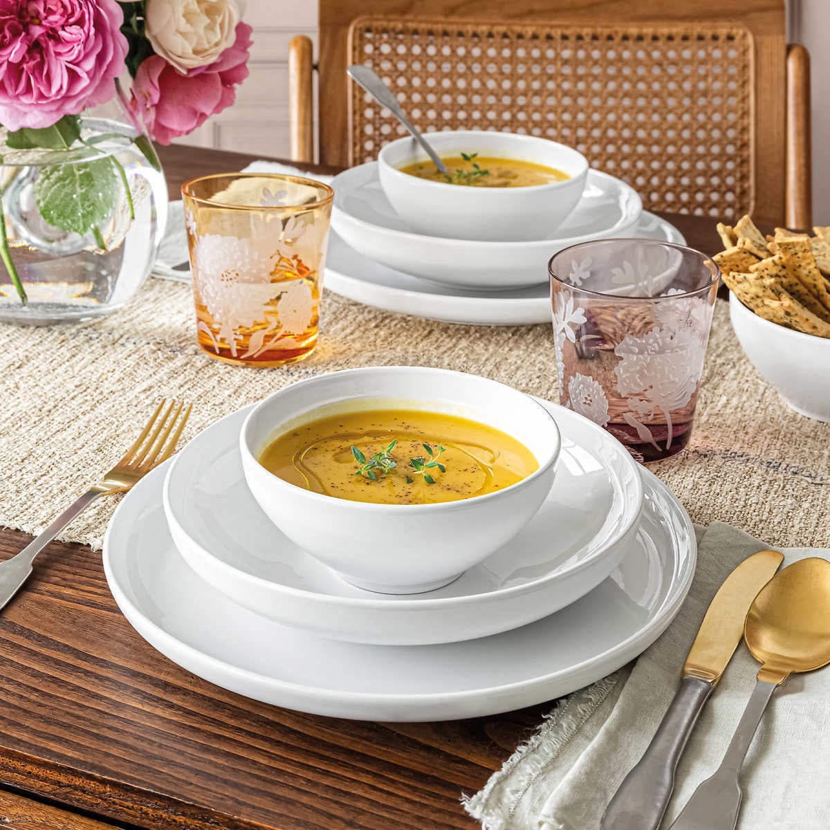Over and Back 12-piece White Porcelain Dinnerware Set Service for 4 ...