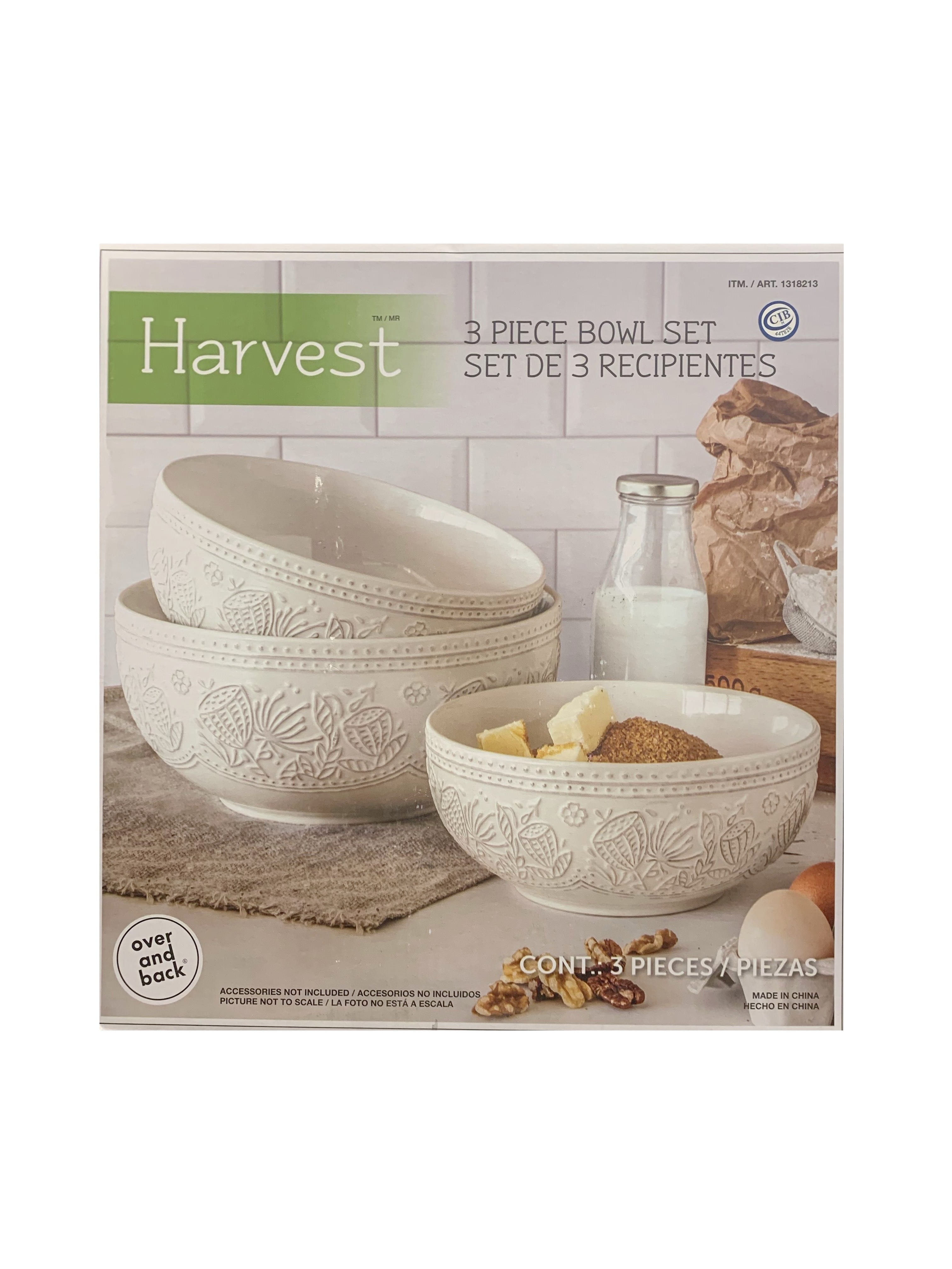 Over and Back Harvest Bowl Set 3 Piece Stoneware Ivory Color - Walmart.com