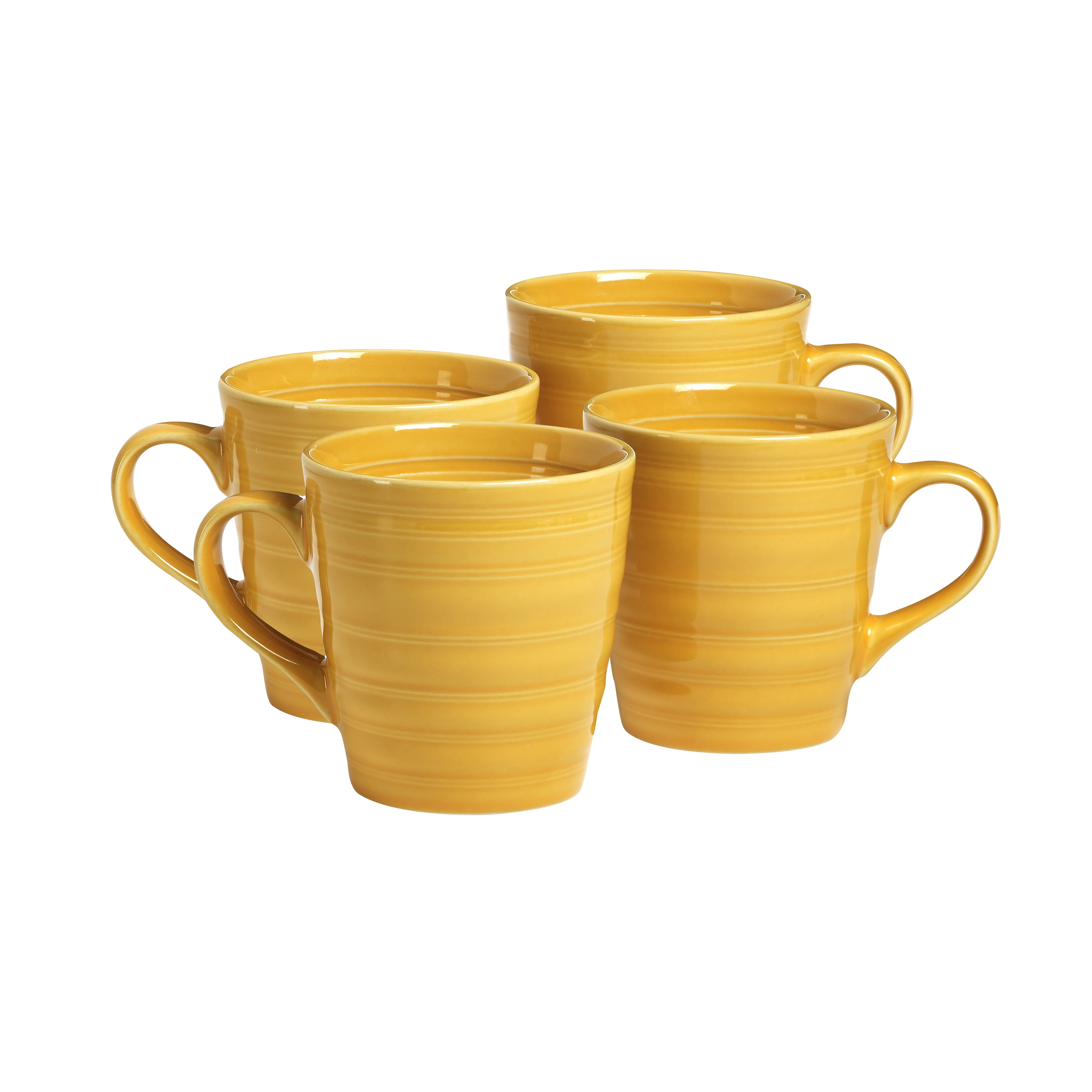 Over and Back Stoneware Coffee Mugs, Set of 4, Sunny Yellow Circles ...