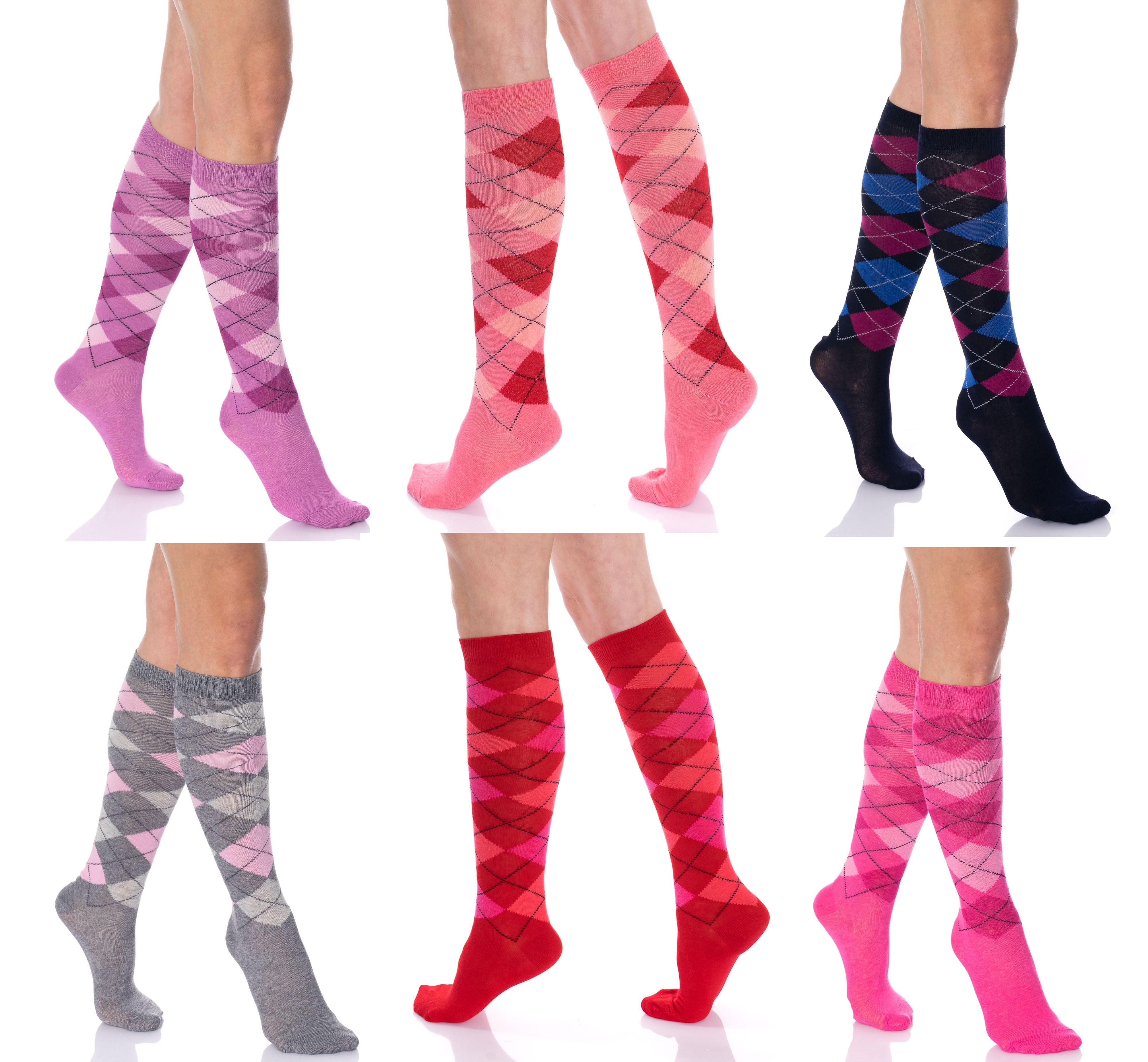 Over the Calf Socks for Women Colorful Argyle Patterned 6 Pairs size 9 ...