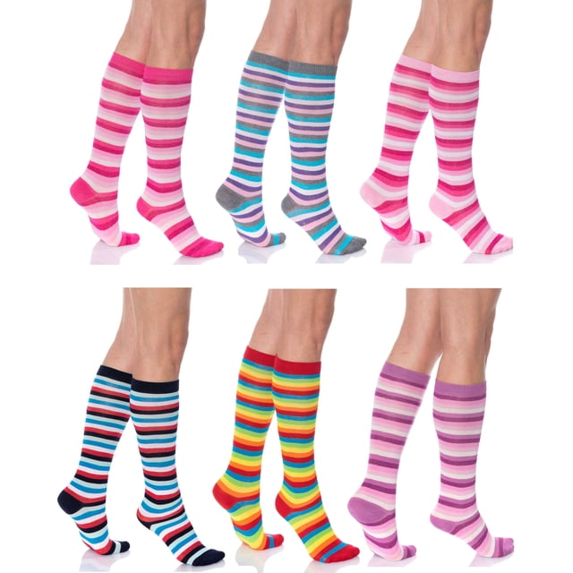 Over the Calf Socks for Women Colorful Striped Patterned 6 Pairs size 9 ...