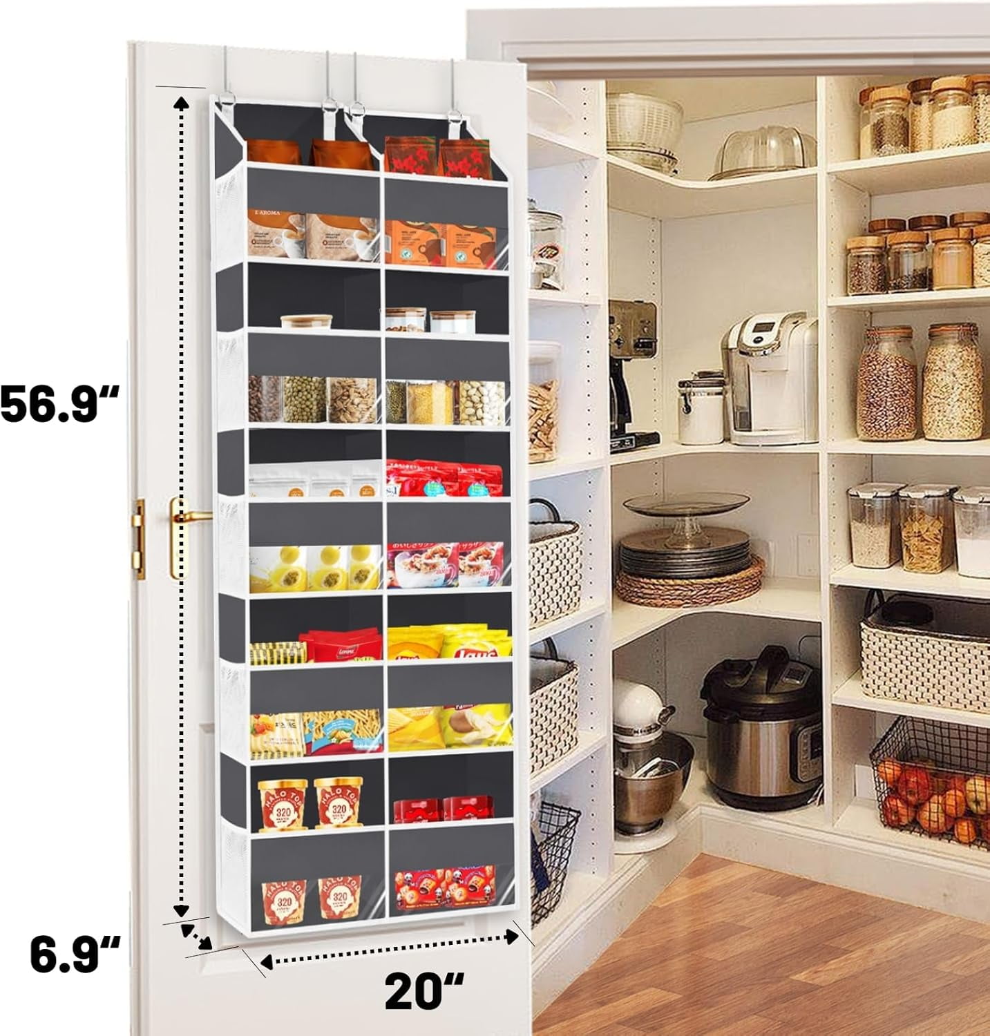 Over the Door Organizer 5 Tiers, Large 10 Compartments Storage for ...