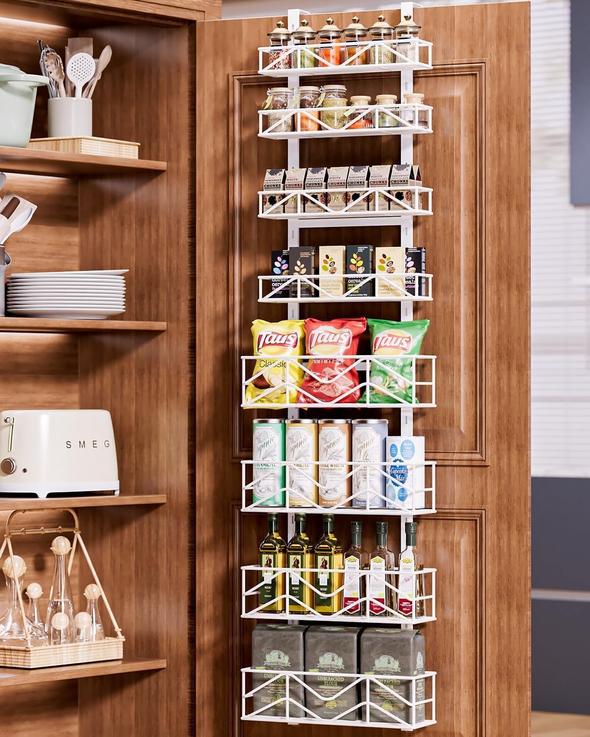 Over the Door Pantry Organizer, 8 Tier Adjustable Metal Spice Rack ...