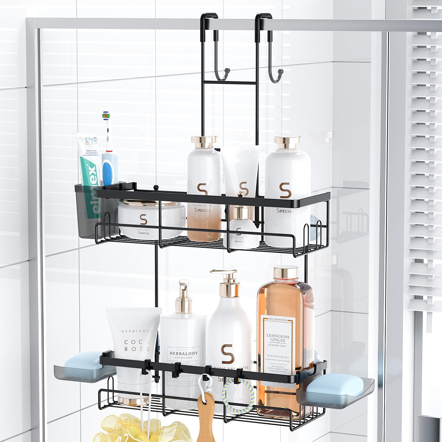Over the Door Shower Caddy Hanging: Black Rustproof Shower Organizer ...