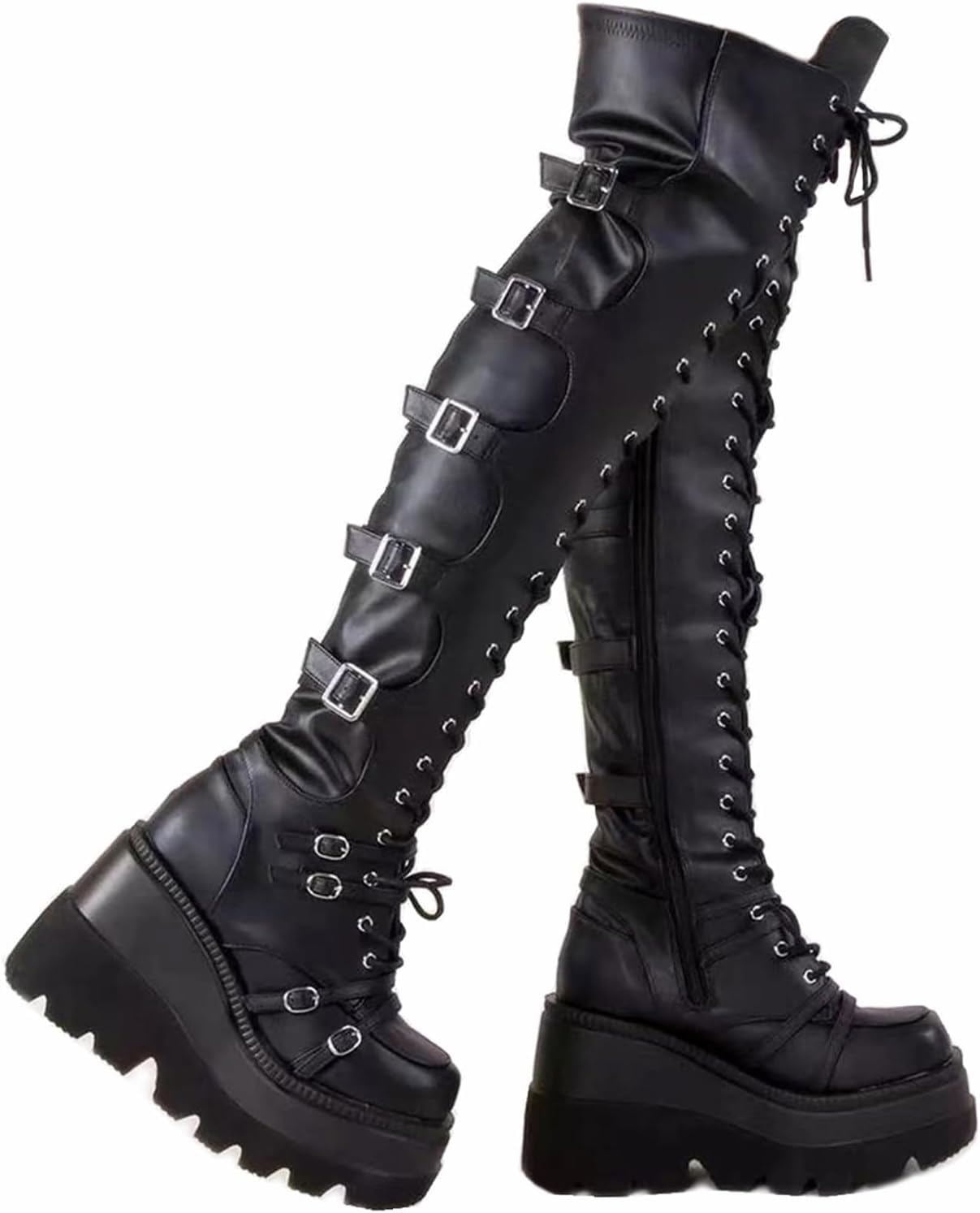 Over the Knee Boots for Women - Chunky High Heel Wedge Long Boots Side ...