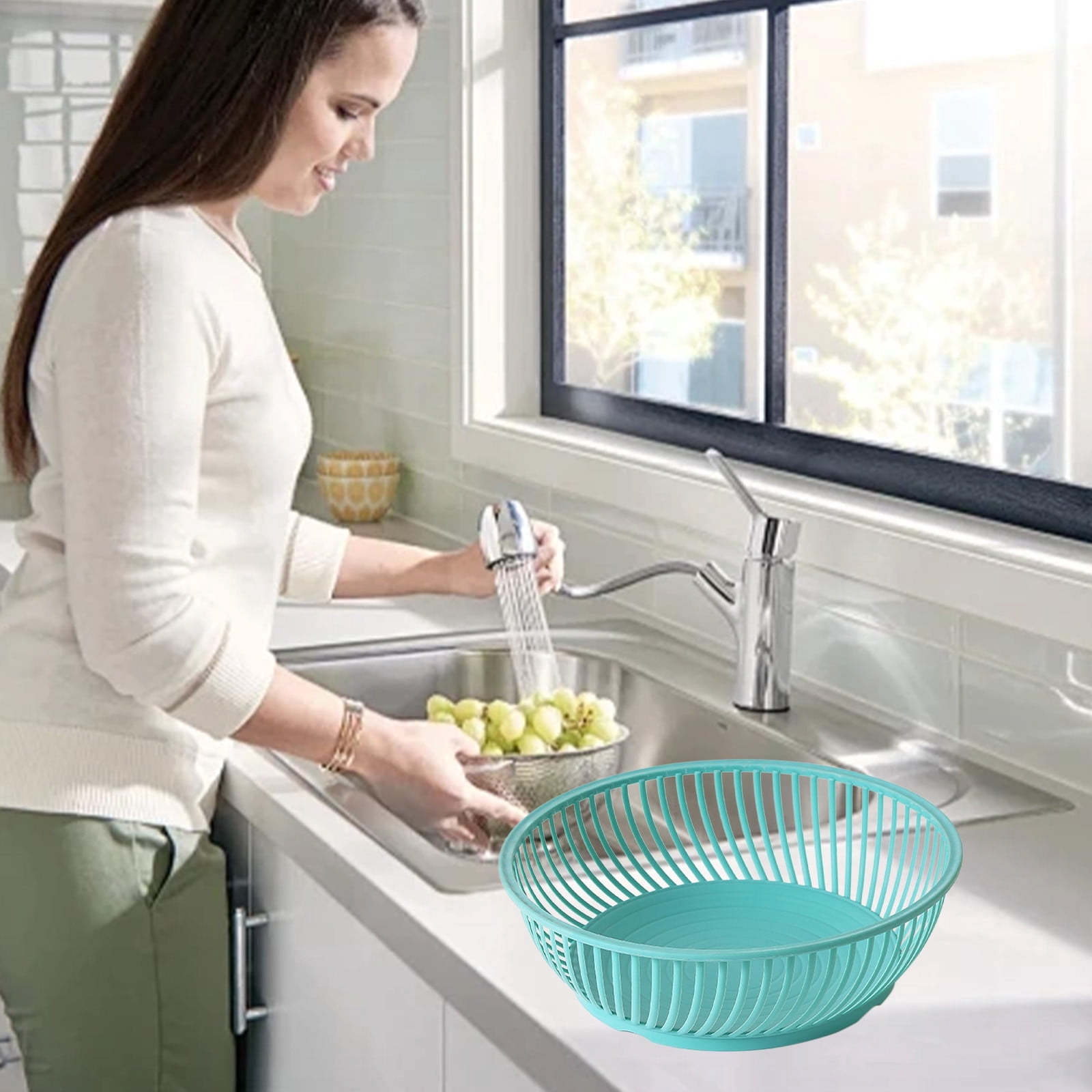 Over the Sink Colander Fruits and Vegetables Drain Basket Adjustable ...