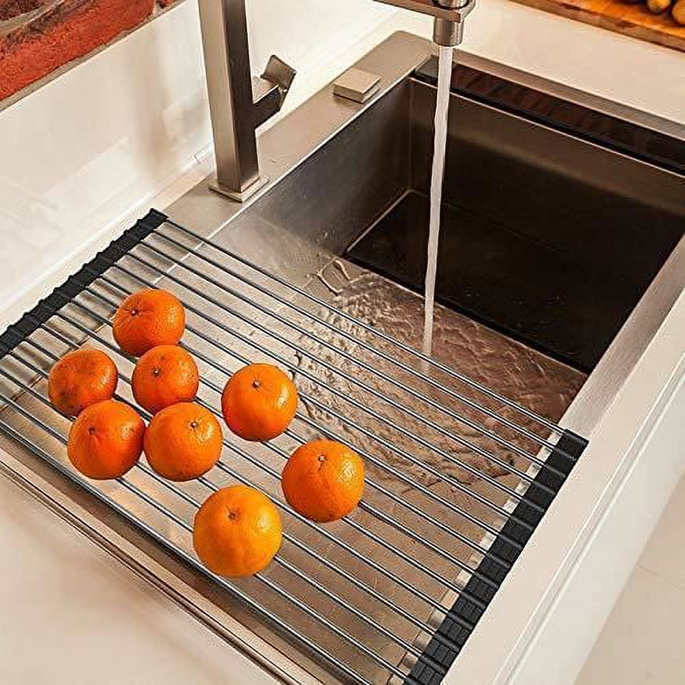 Over the Sink Multipurpose Roll-Up Dish Drying Rack Pan Bottle Food Drainer Mat - Walmart.com