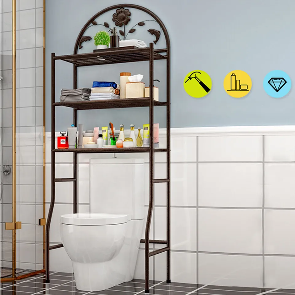 Over the Toilet Bathroom Storage Rack Black Stand Shelf - Stainless ...