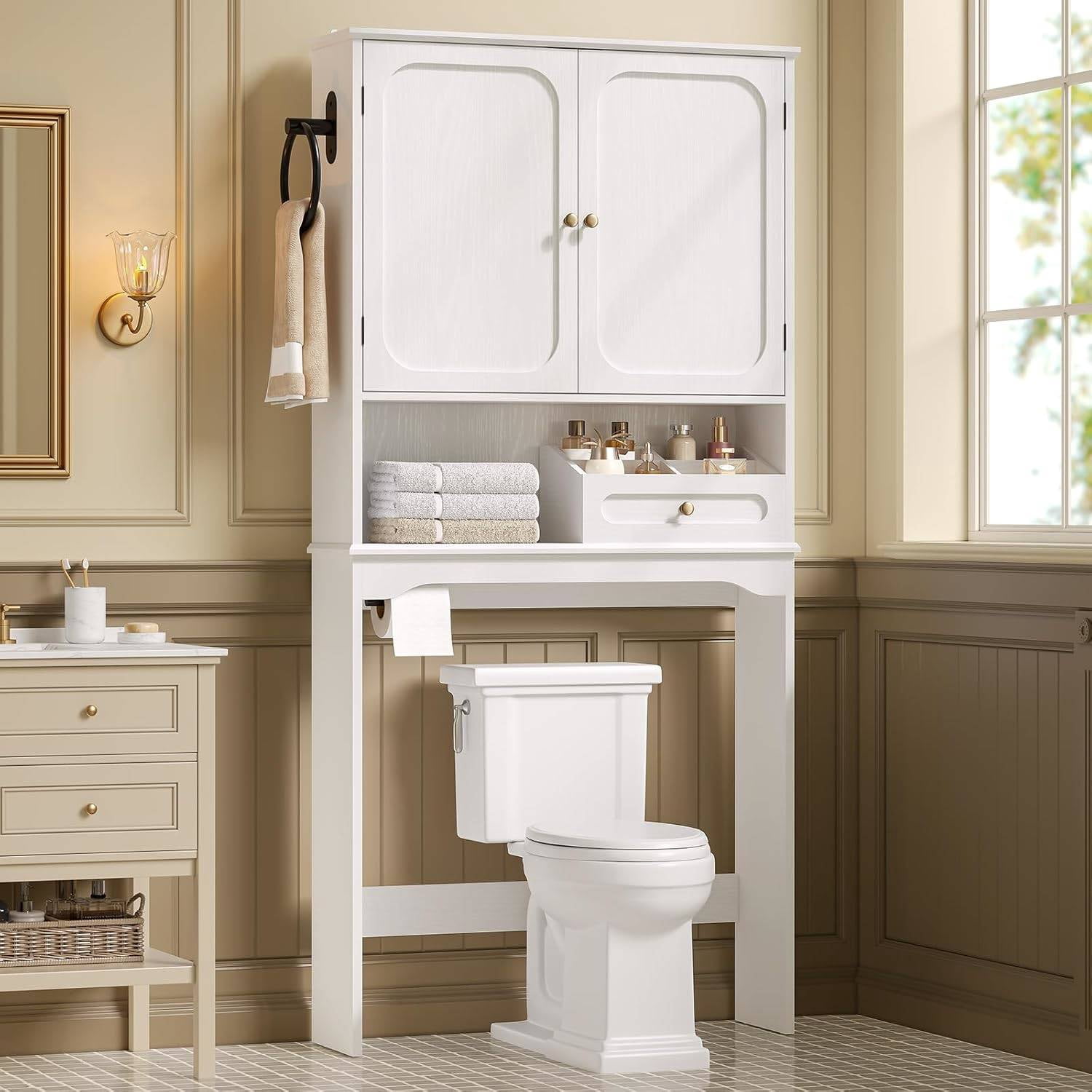 Over the Toilet Storage Cabinet with Adjustable Shelves, 2 Doors, 4 ...