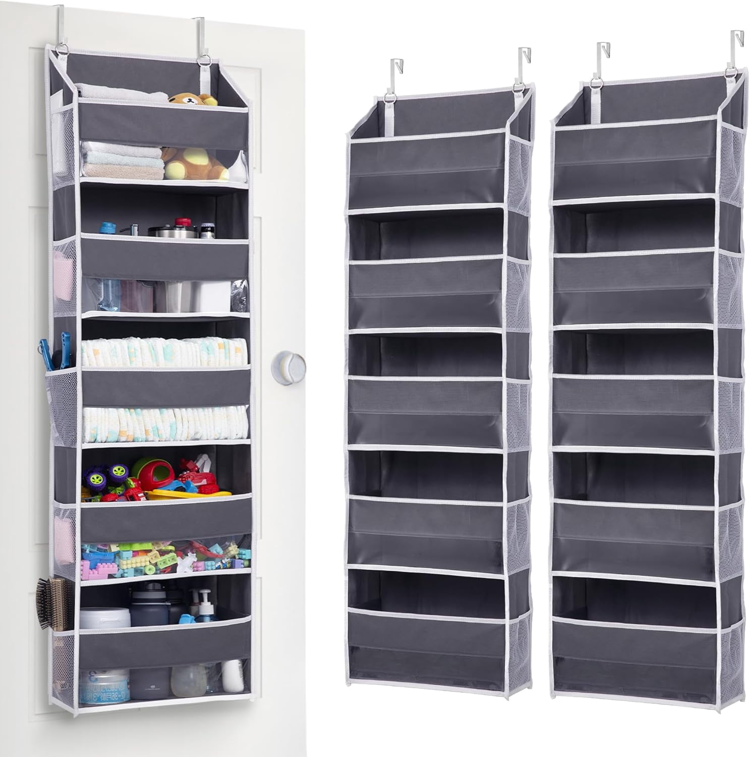 Over-the-door organizer with 5 large pockets and 10 mesh side pockets ...