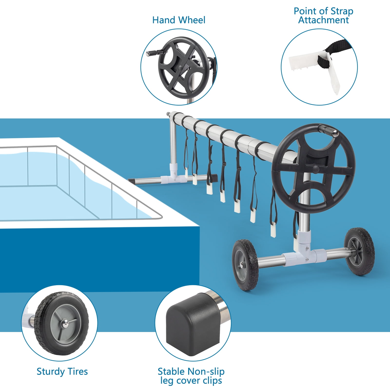 OverPatio 14 Ft Swimming Pool Cover Reel for Inground, Steel Frame ...