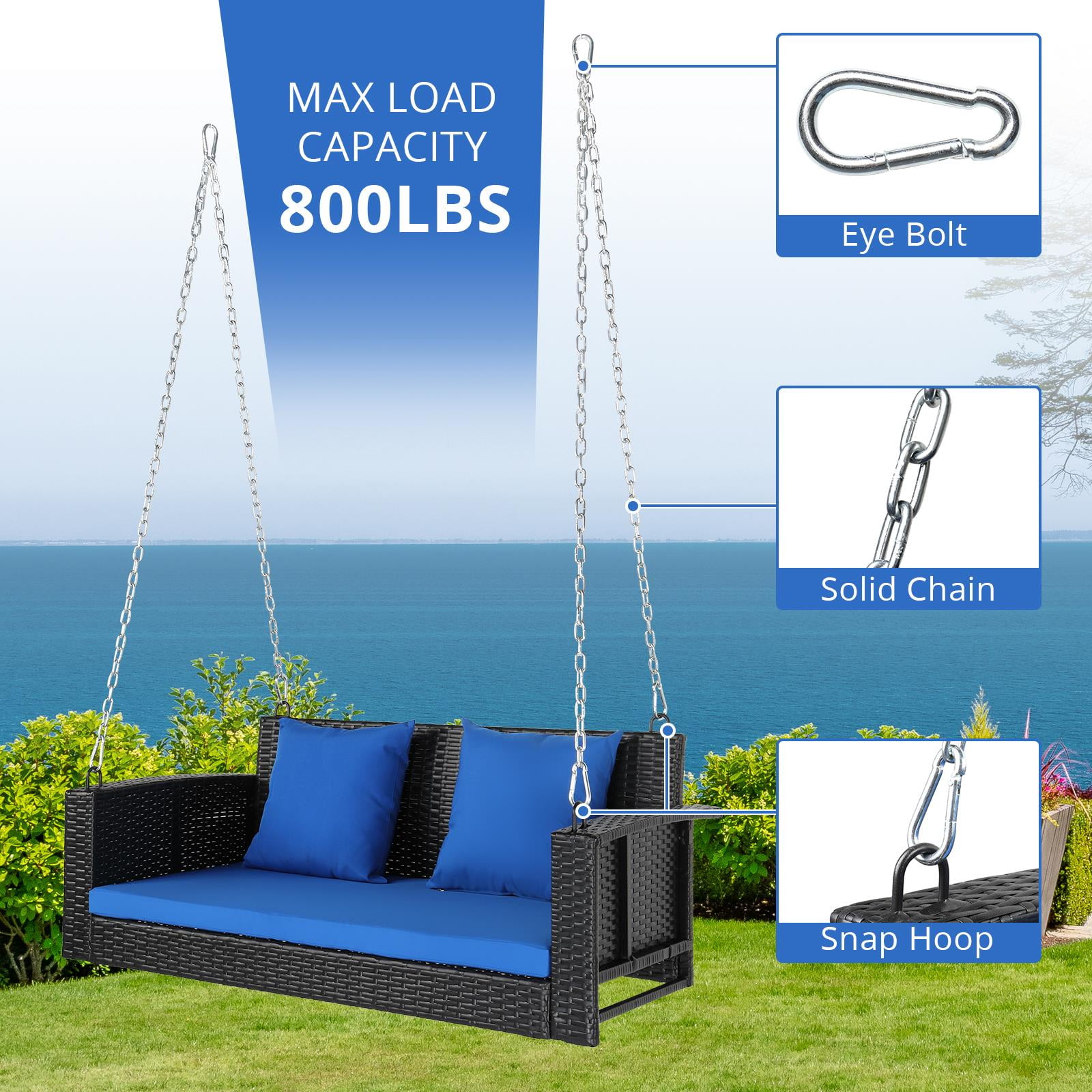 OverPatio 2-Person Rattan Wicker Swing, Outdoor Garden Furniture, Porch ...
