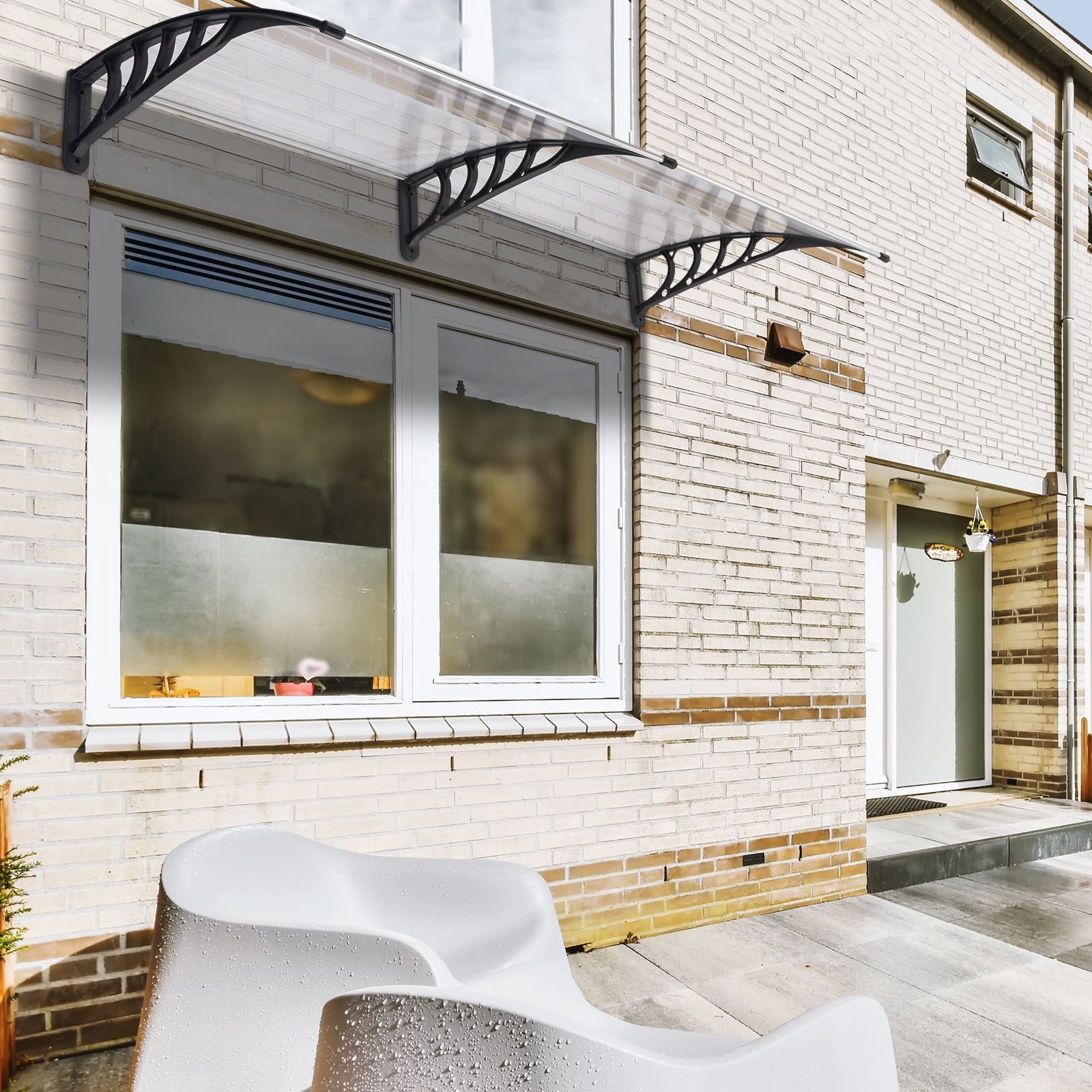 OverPatio 39"x 78" Front Door Window Awning Patio Cover Black Bracket ...