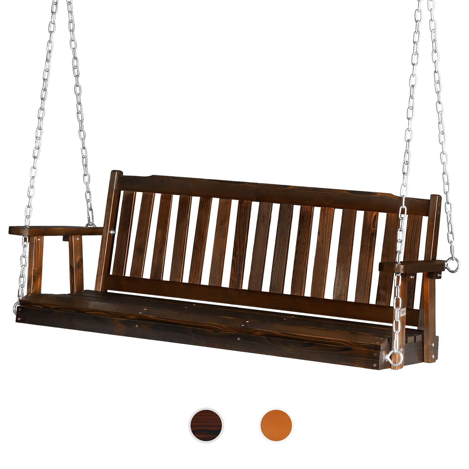 OverPatio 4.7FT Outdoor Patio Hanging Wooden Porch Swing with ...