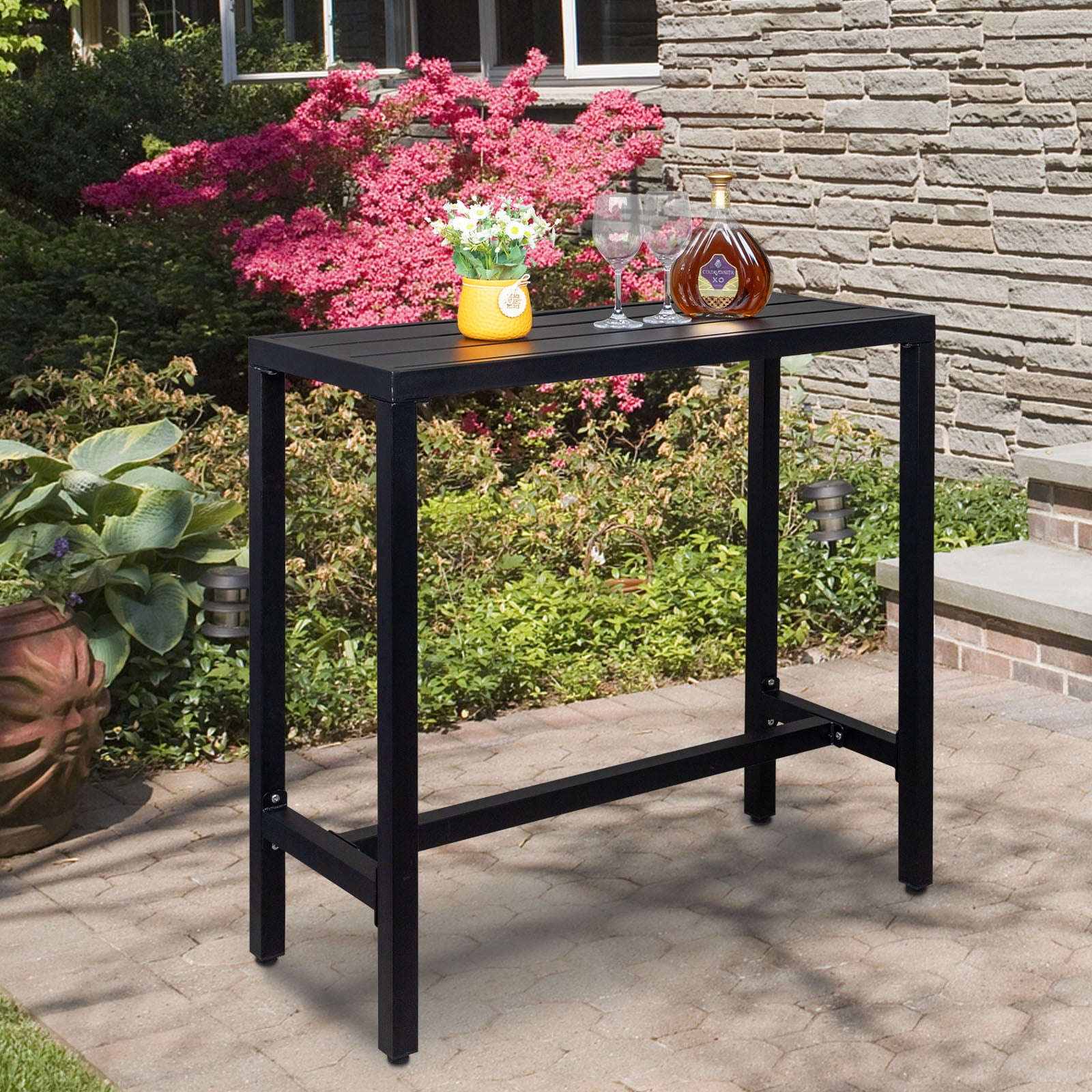 OverPatio 40-inch Black Iron Bar Table - Adjustable and Elegant Iron ...