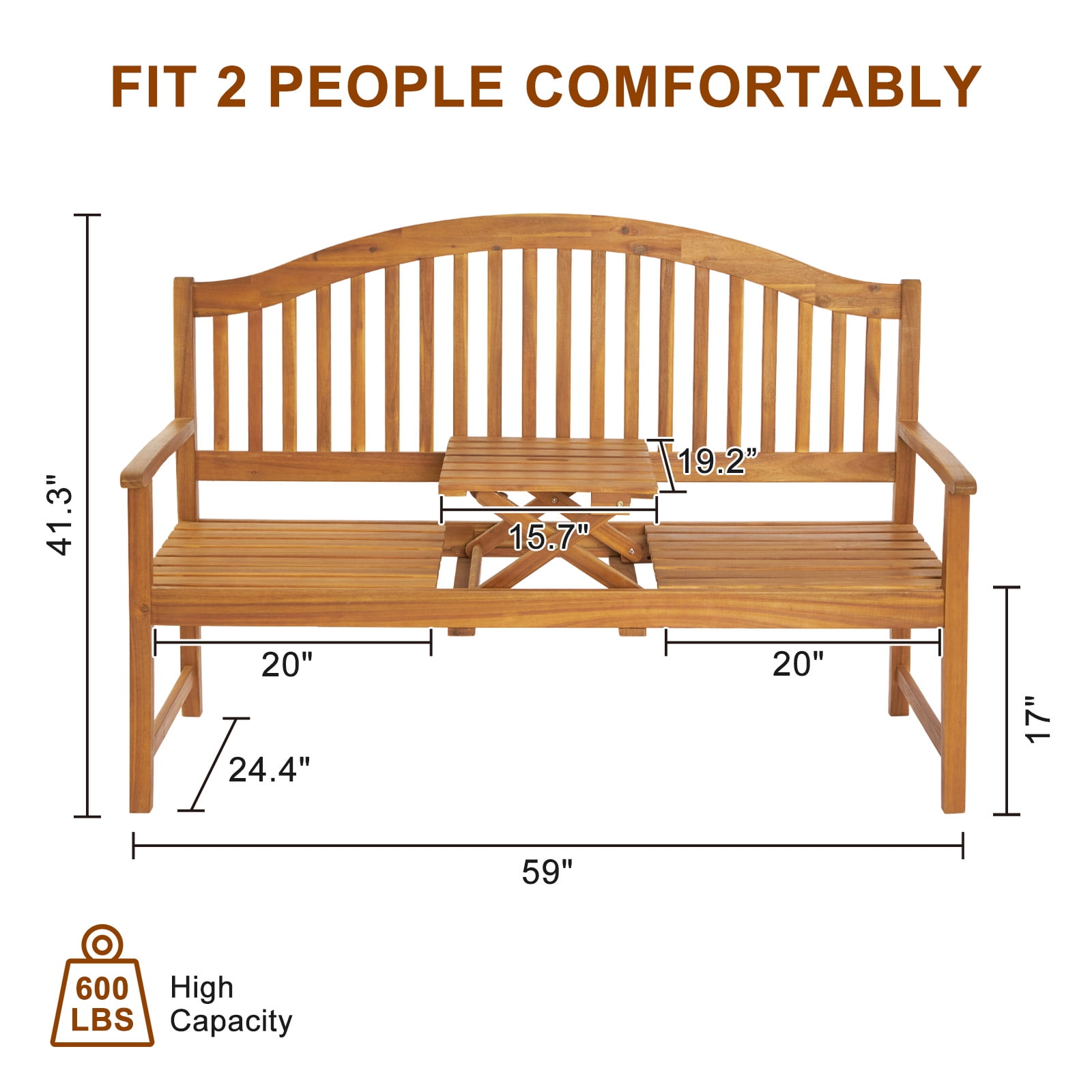 OverPatio 59" Acacia Wood Outdoor Patio Bench,Park Bench Garden Bench ...