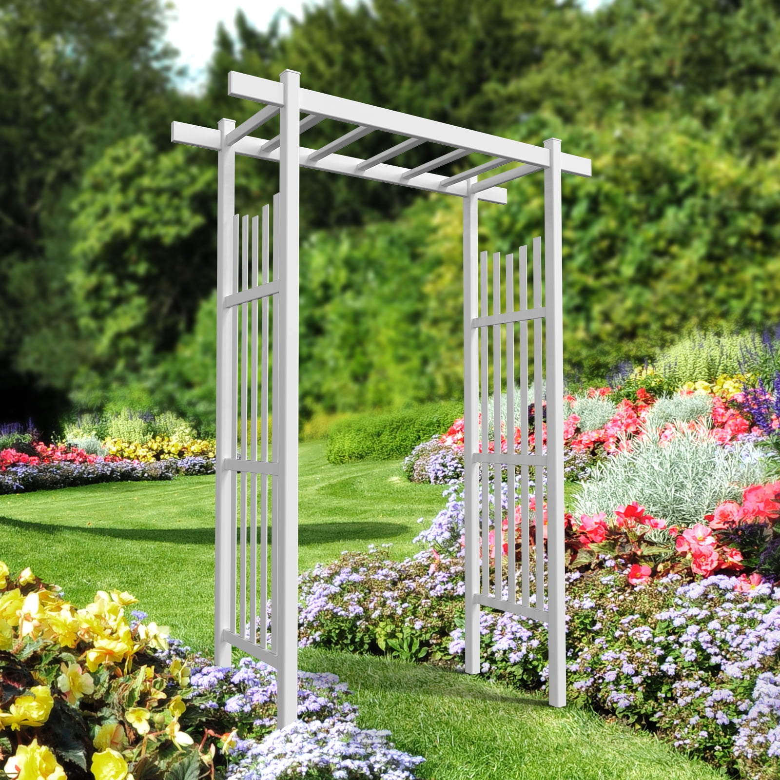 OverPatio 7' Vinyl Garden Arbor Arch PVC Wedding Archway Flat Top ...