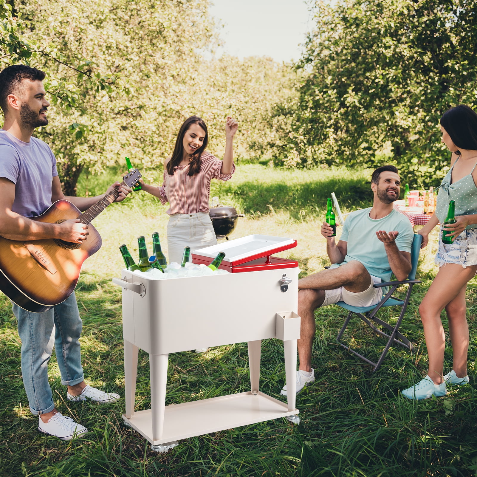 OverPatio 80 Quart Rolling Ice Chest on Wheels, Portable Patio Party ...